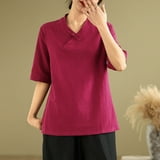 Women's Short Sleeve Blouse, V-Neck Casual Shirt, Loose Fit Top for ...