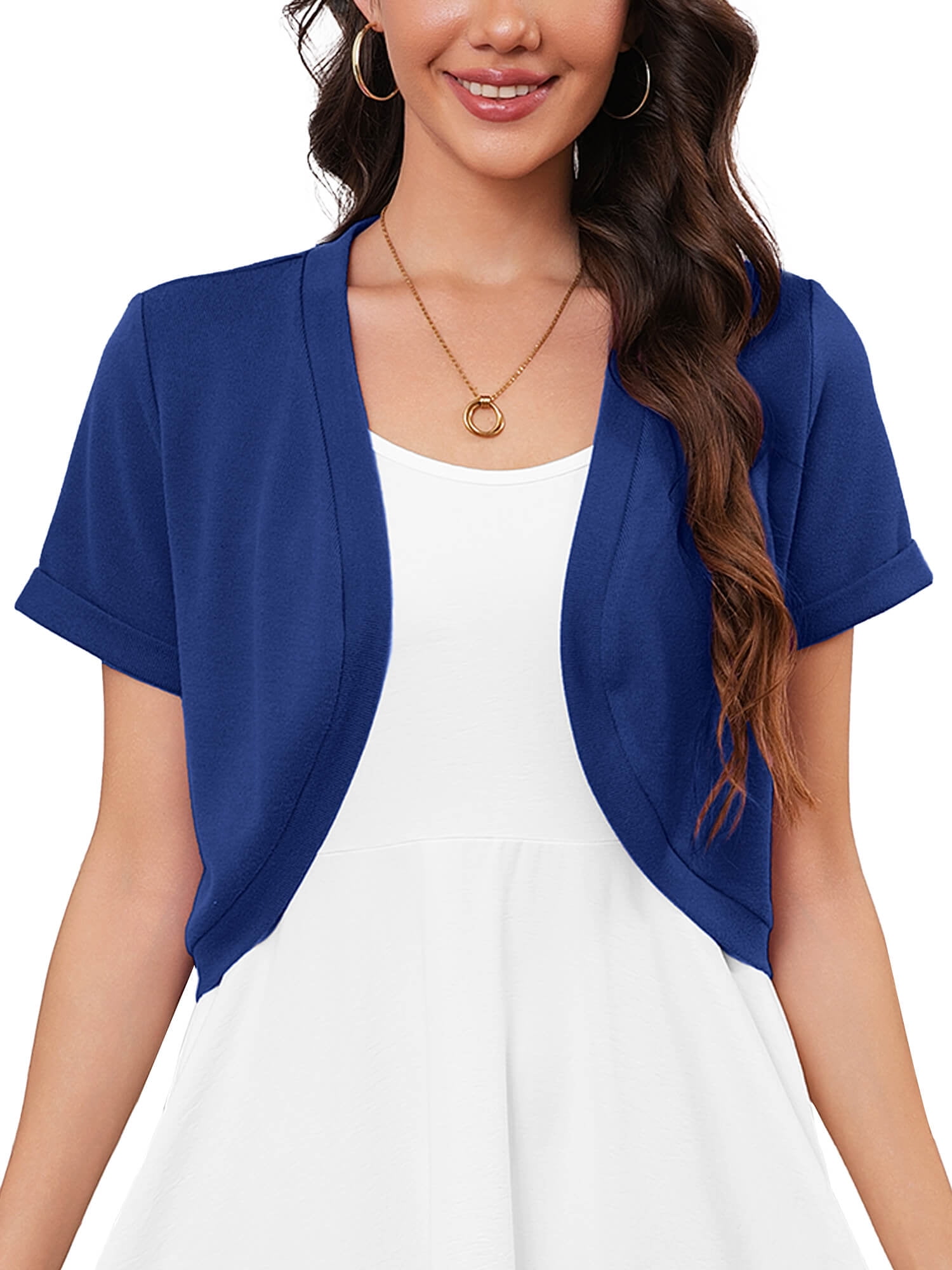 DEMOTIME Women's Short Sleeve Bolero Shrugs Open Front Lightweight ...