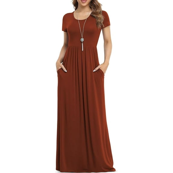 Women's Short Sleeve Loose Plain Maxi Dresses Casual Long Dresses with ...