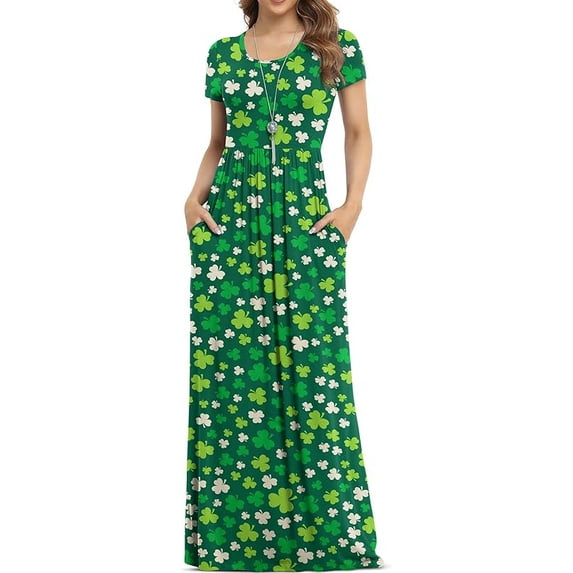 Women's Short Sleeve Loose Plain Maxi Dresses Casual Long Dresses with ...