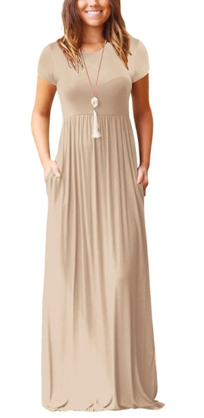 Women's Short Sleeve Maxi Dresses Casual Empire Waist Long Dress with ...