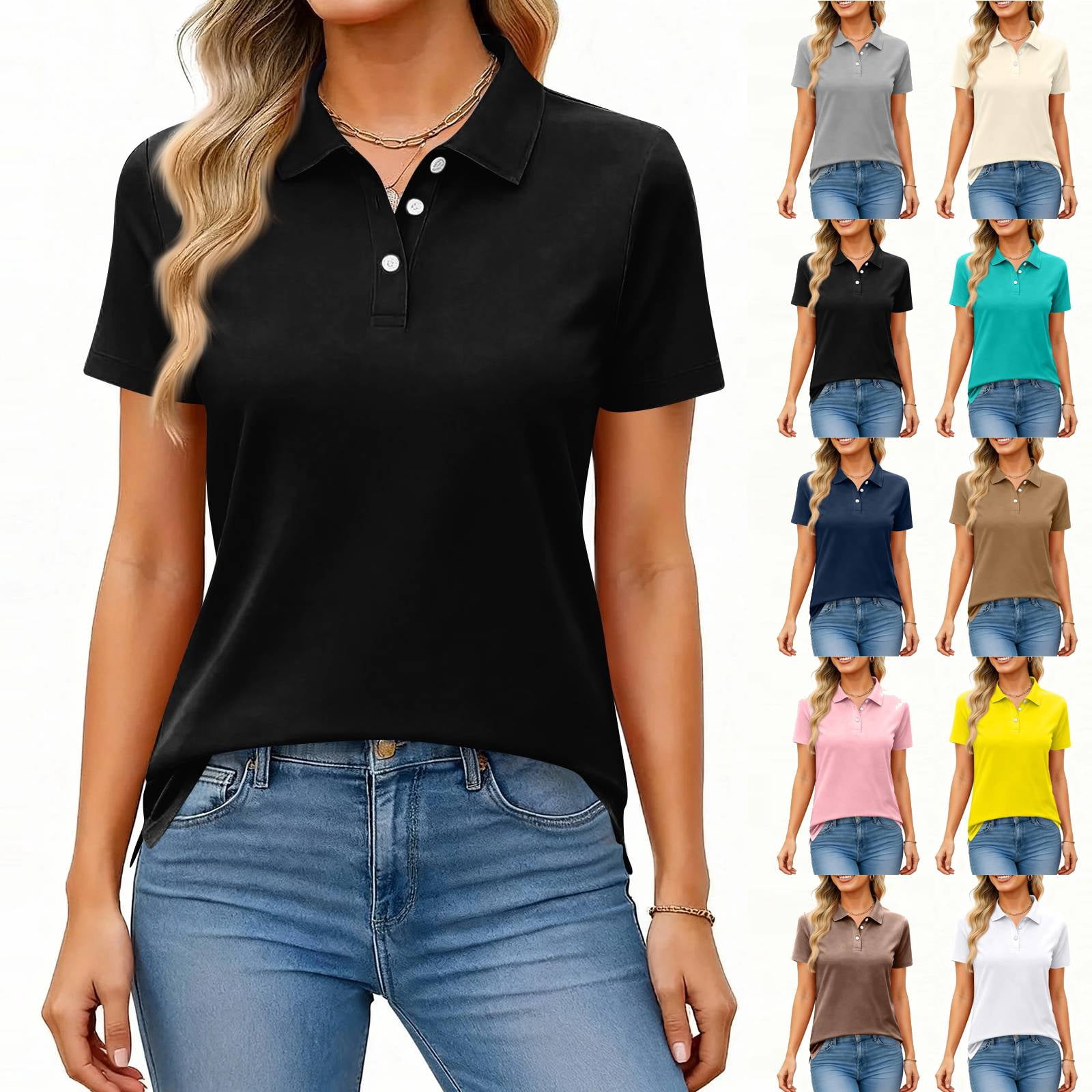 Women's Short Sleeve Polo Shirts, Cotton Blend, Moisture Wicking White ...