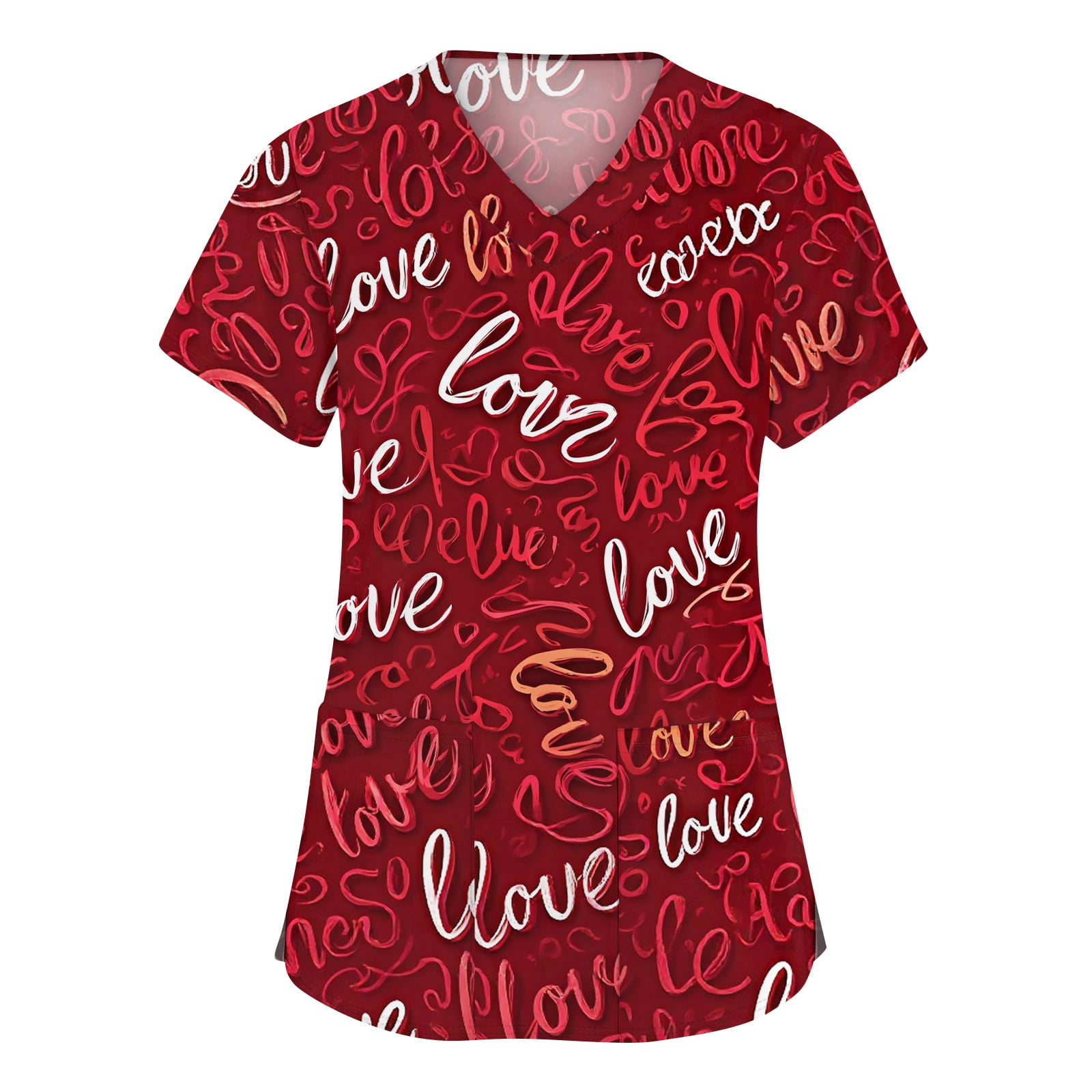 Women's Short Sleeve Scrub Tops - Stretchy V-Neck Printed Nursing ...