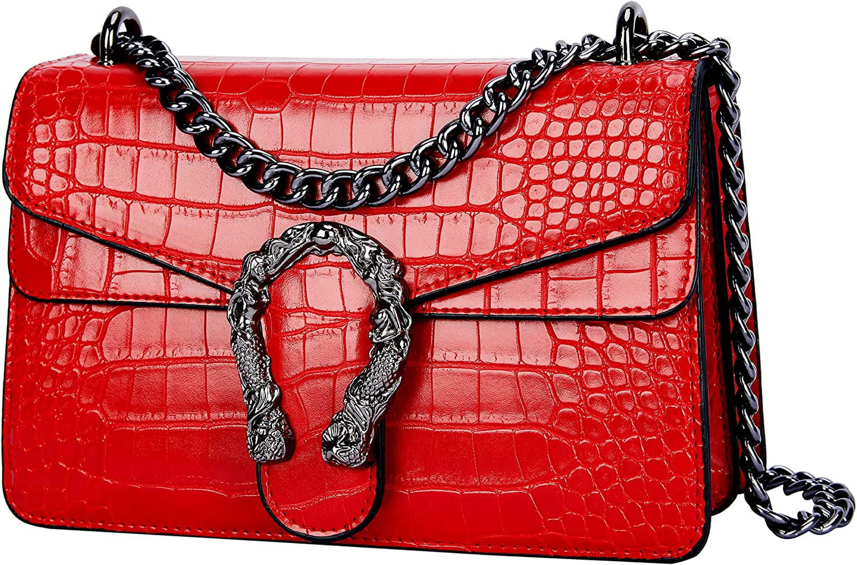 Women's Shoulder Chain Bag Crossbody Purse - Crocodile Grain PU Leather ...