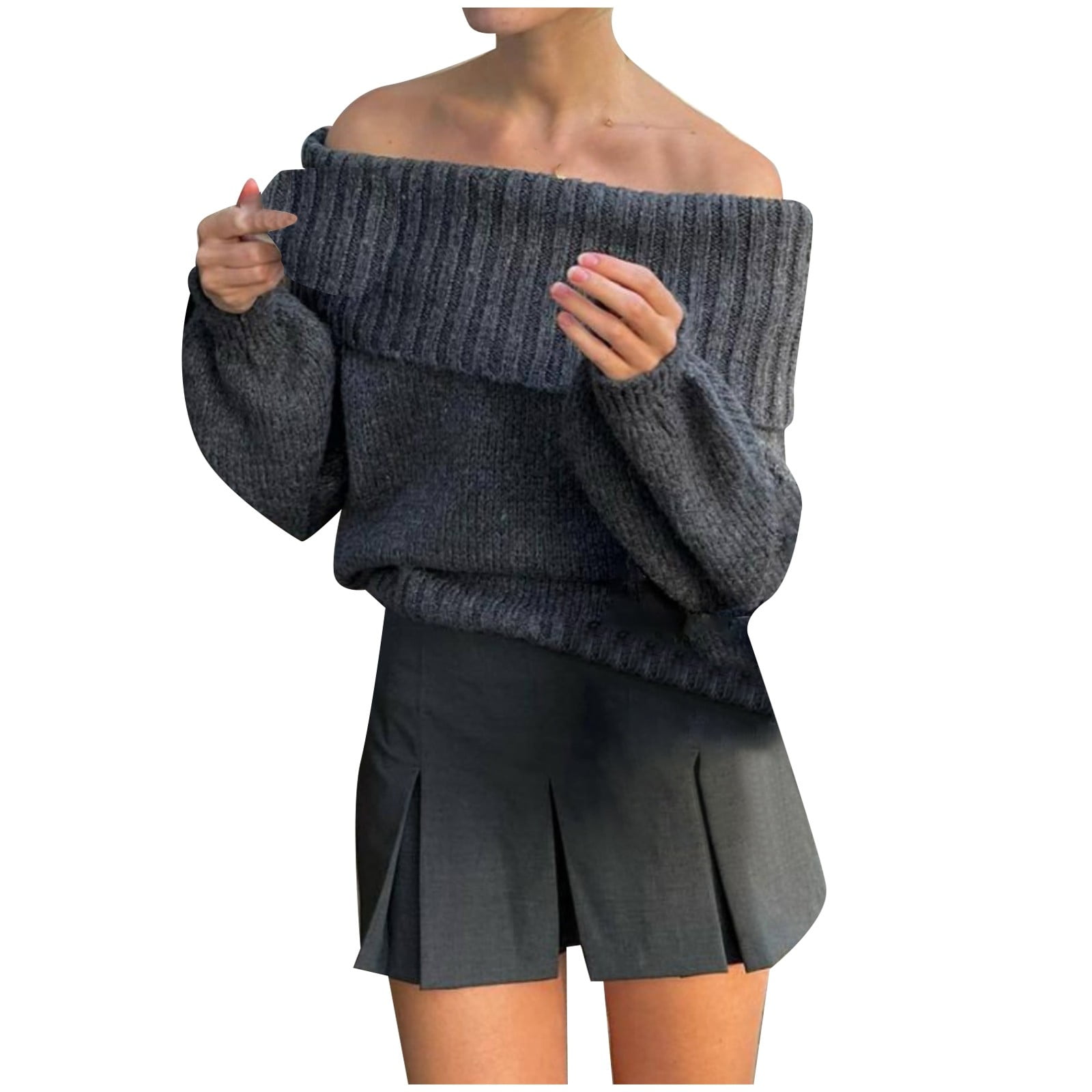 Women's Off Shoulder Turtleneck Sweater - Premium Yarn Blend, Flirty Design, Winter Warmth ...