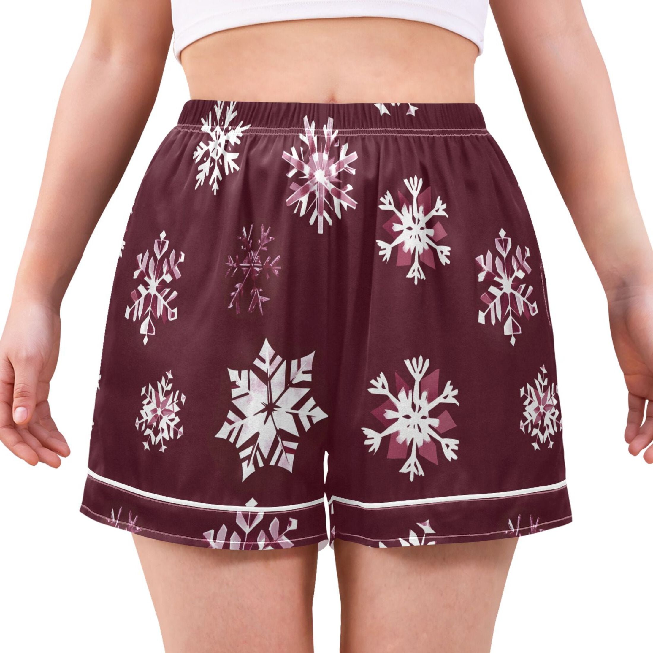 Women's Silk Pajama Shorts Beautiful Snowflake Pajama Shorts Women's ...