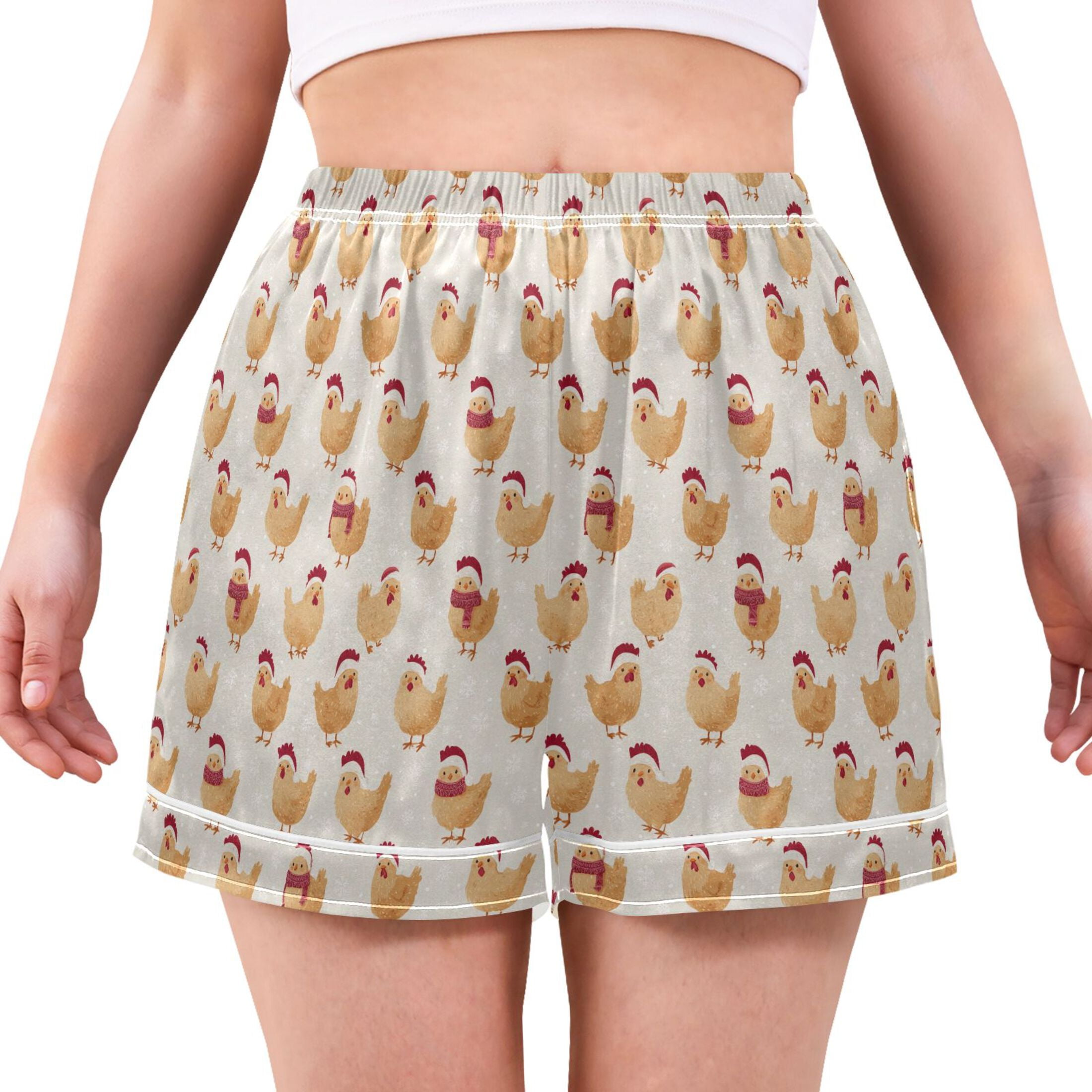 Women's Silk Pajama Shorts Brown Chicks Pajama Shorts Women's Casual ...