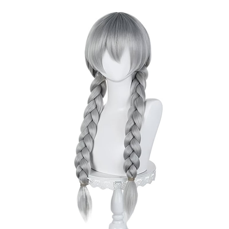 Women's Silver Gray Extra Long Double Braid Wig with Air Bangs ...