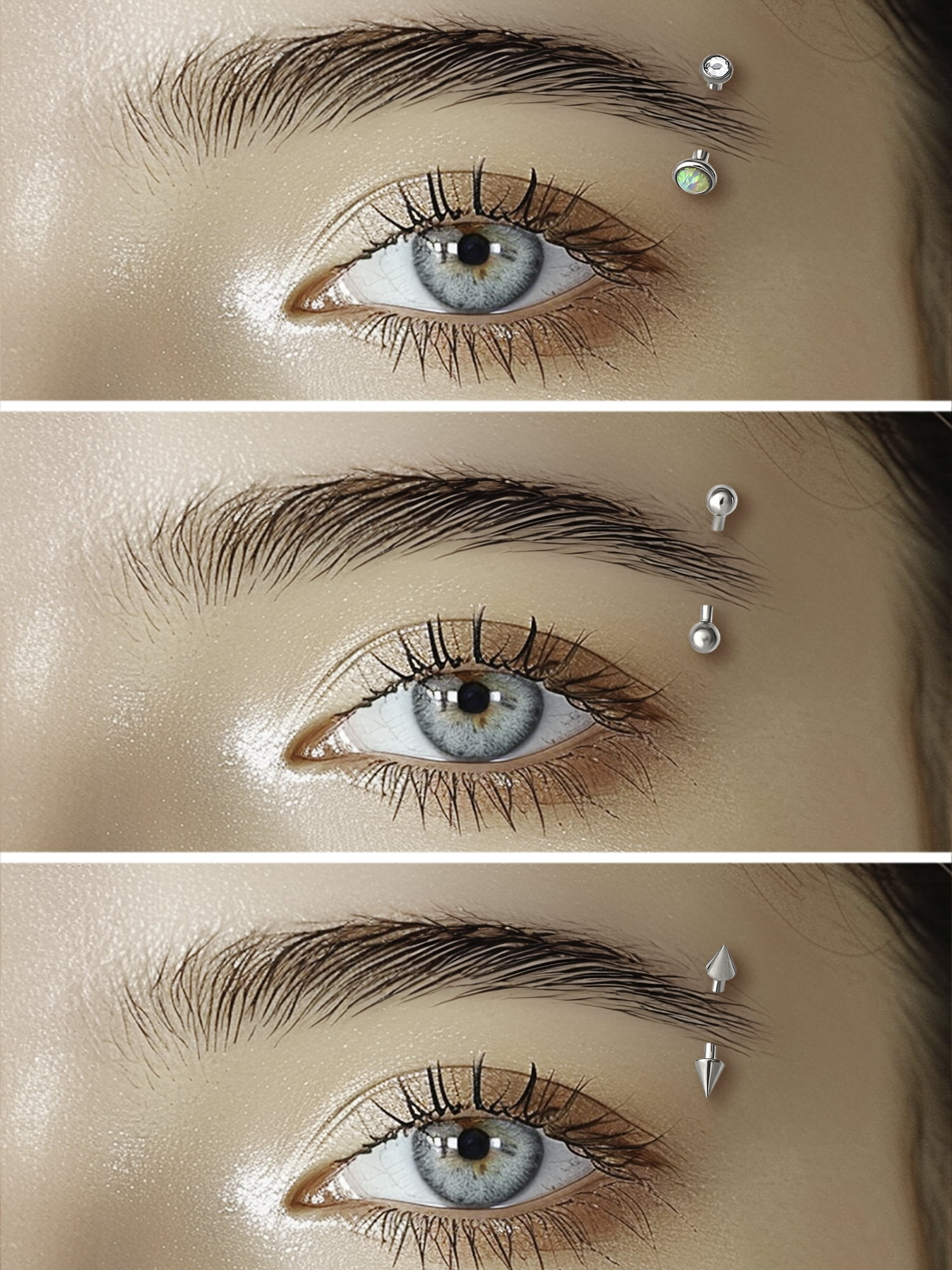 Women's Silver Tone Eyebrow Stud Set, 3-Piece - Walmart.com