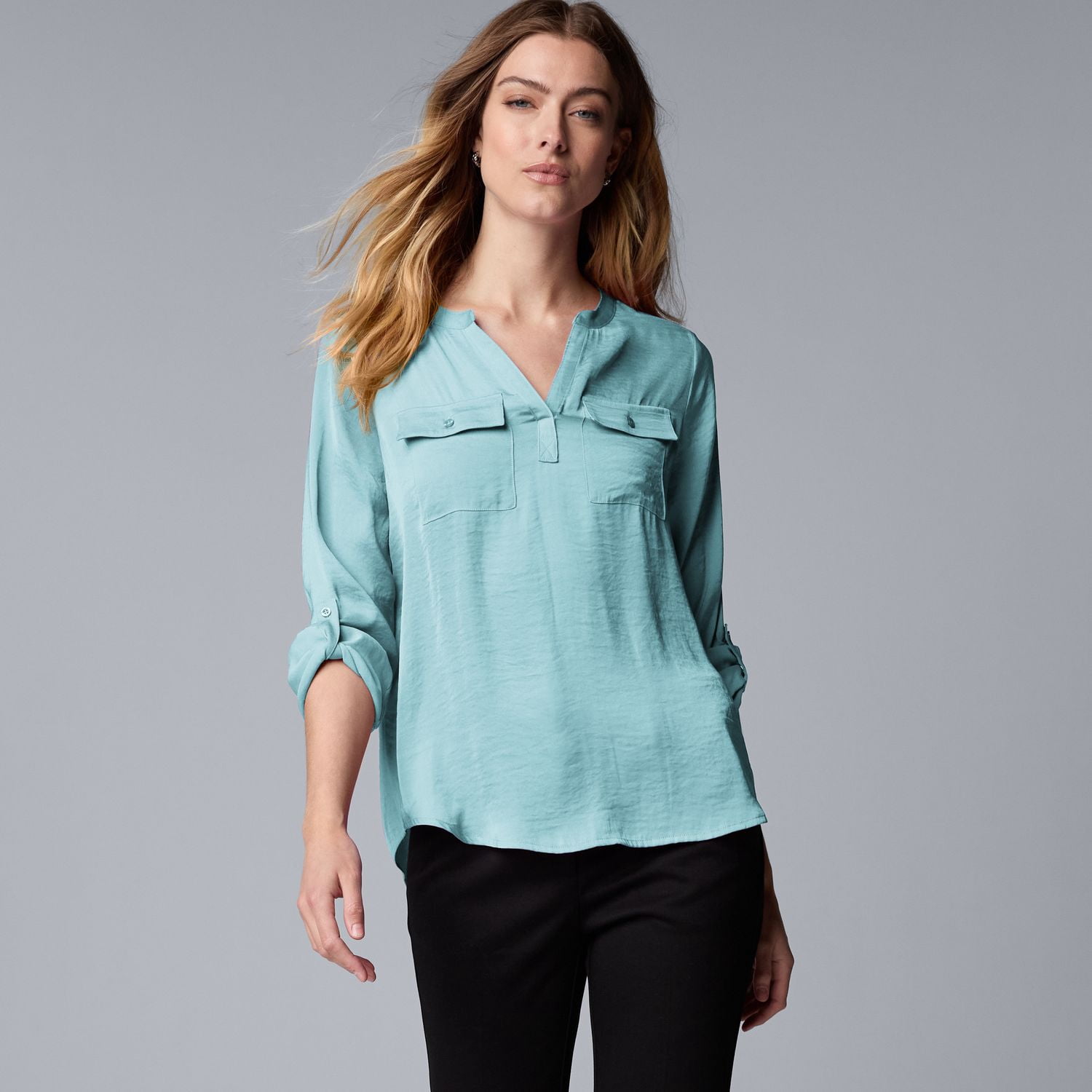 Women's Simply Vera Vera Wang Roll-Tab Popover Blouse Color ...