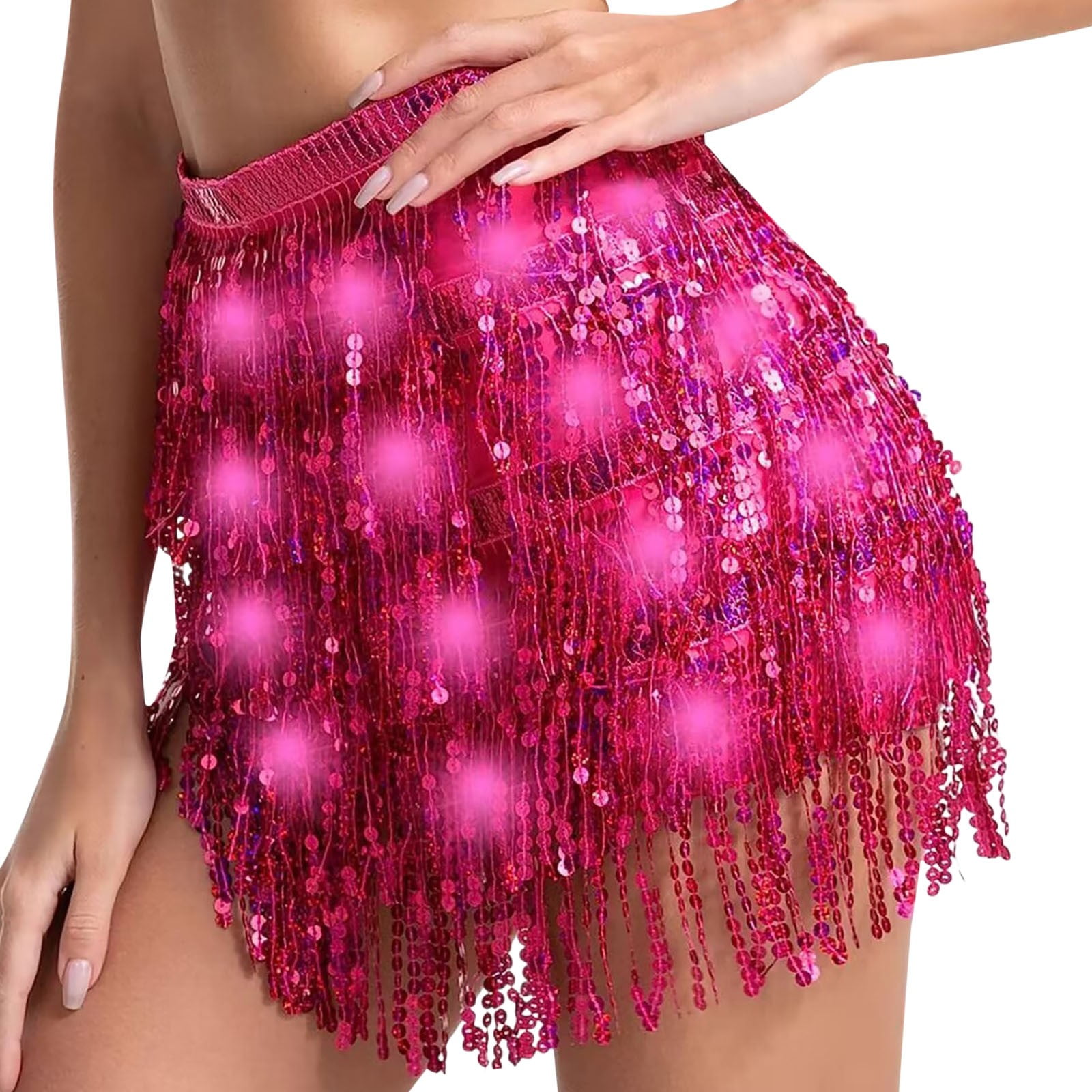 Womens Skirt Sequin Tassel Mini Skirts Rave Fringe Hip Scarf For