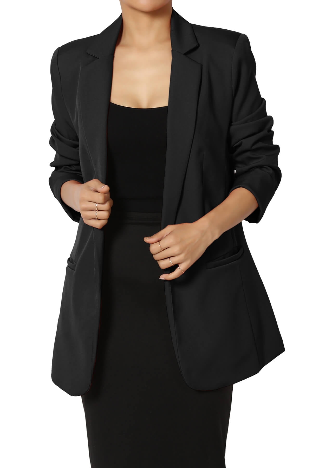 TheMogan Women's Cuffed Long Sleeve Open Front Blazer Stylish Office ...