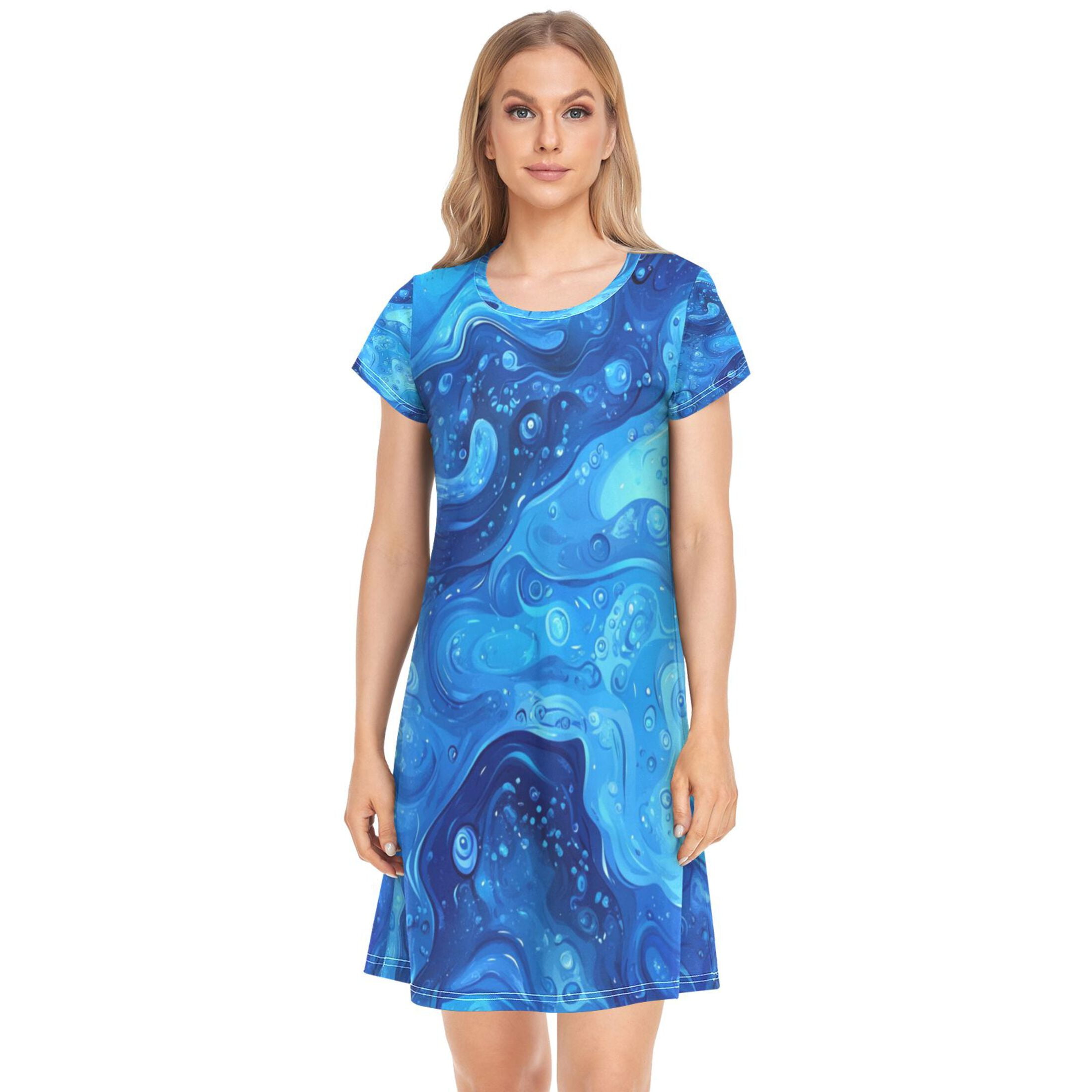 Women's Sleepshirts Blue Water Texture Nightgowns Sleep for Women Soft ...
