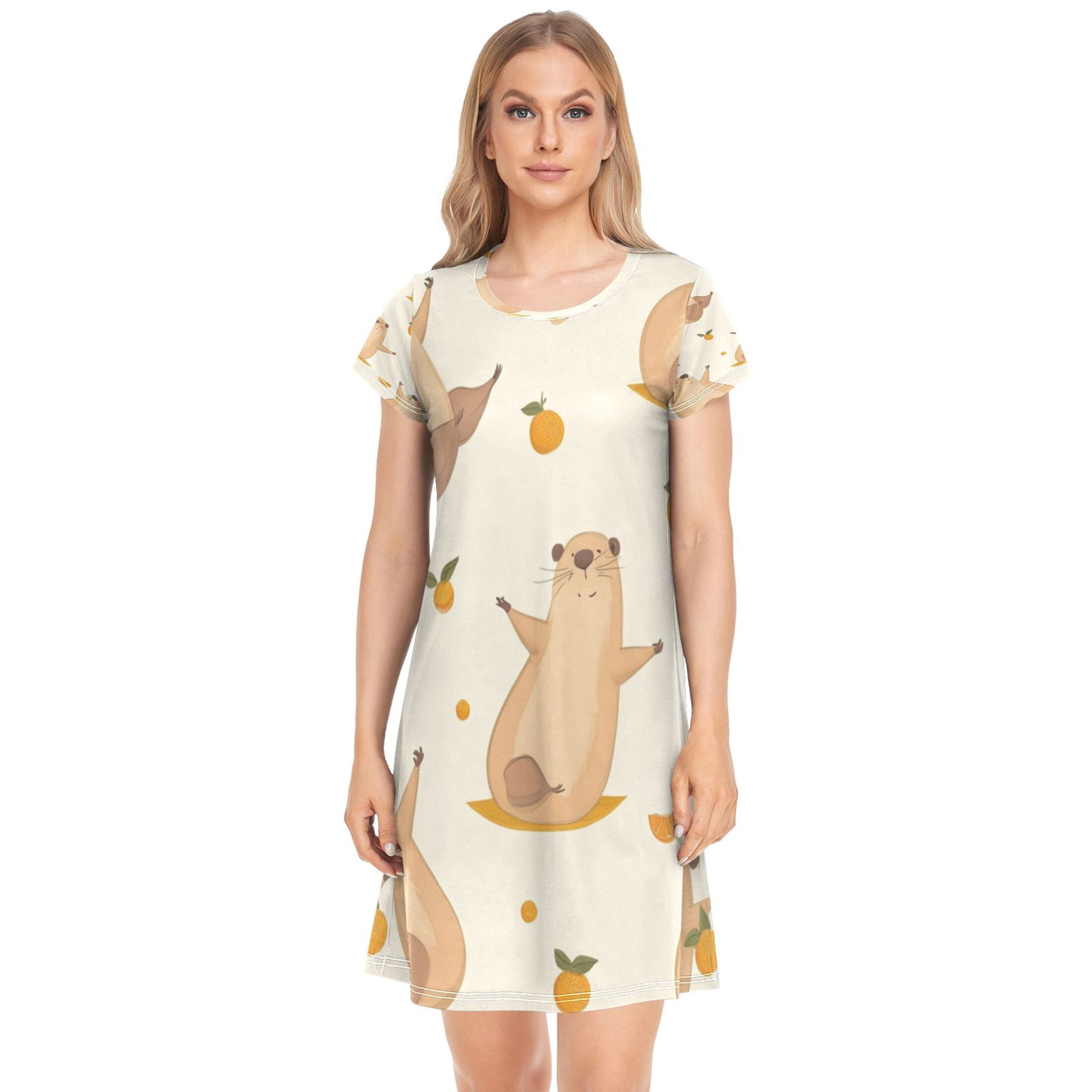 Women's Sleepshirts Cute Capybara Yoga Poses Nightgowns Sleep for Women ...