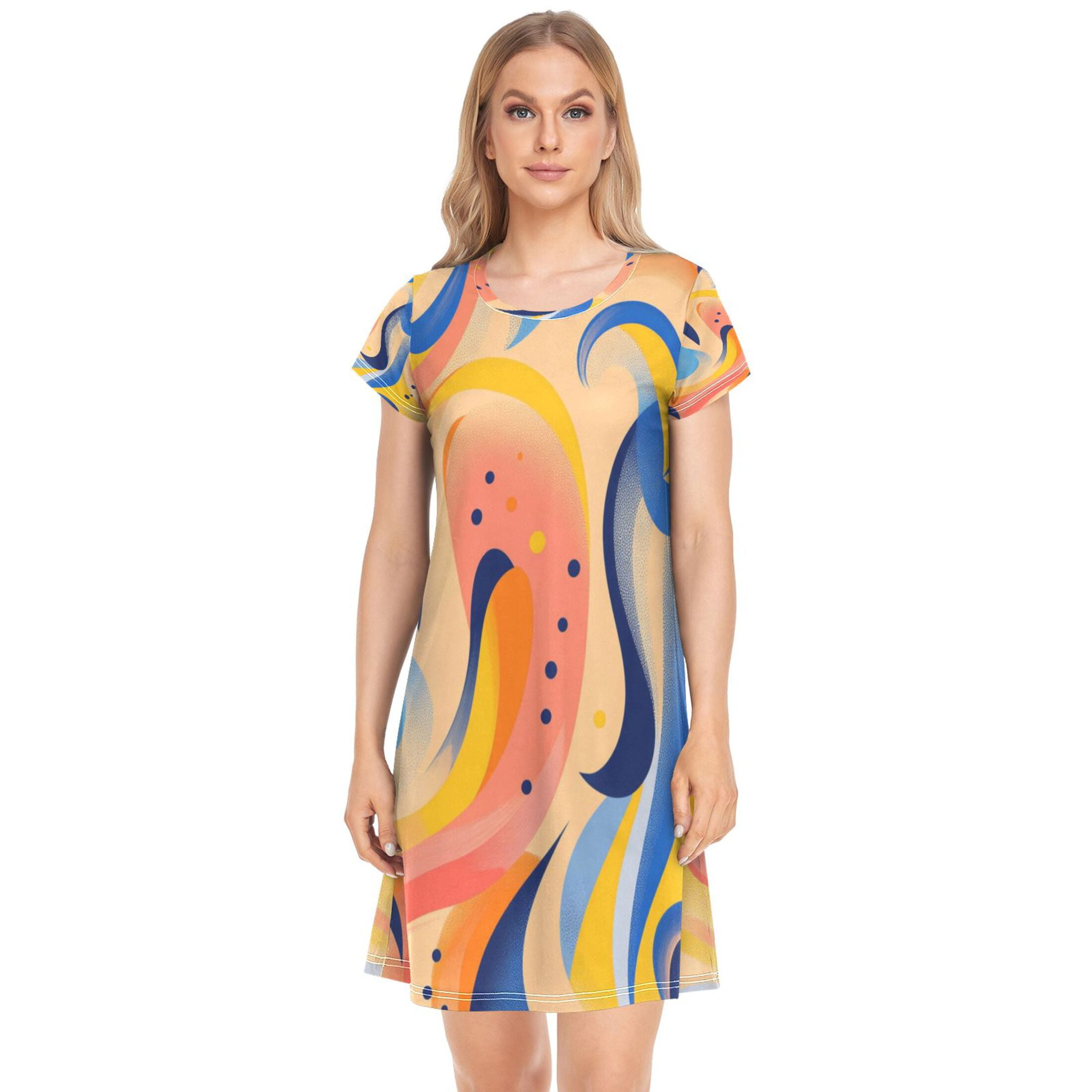 Women's Sleepshirts Orange Geometric Shapes Nightgowns Sleep for Women ...