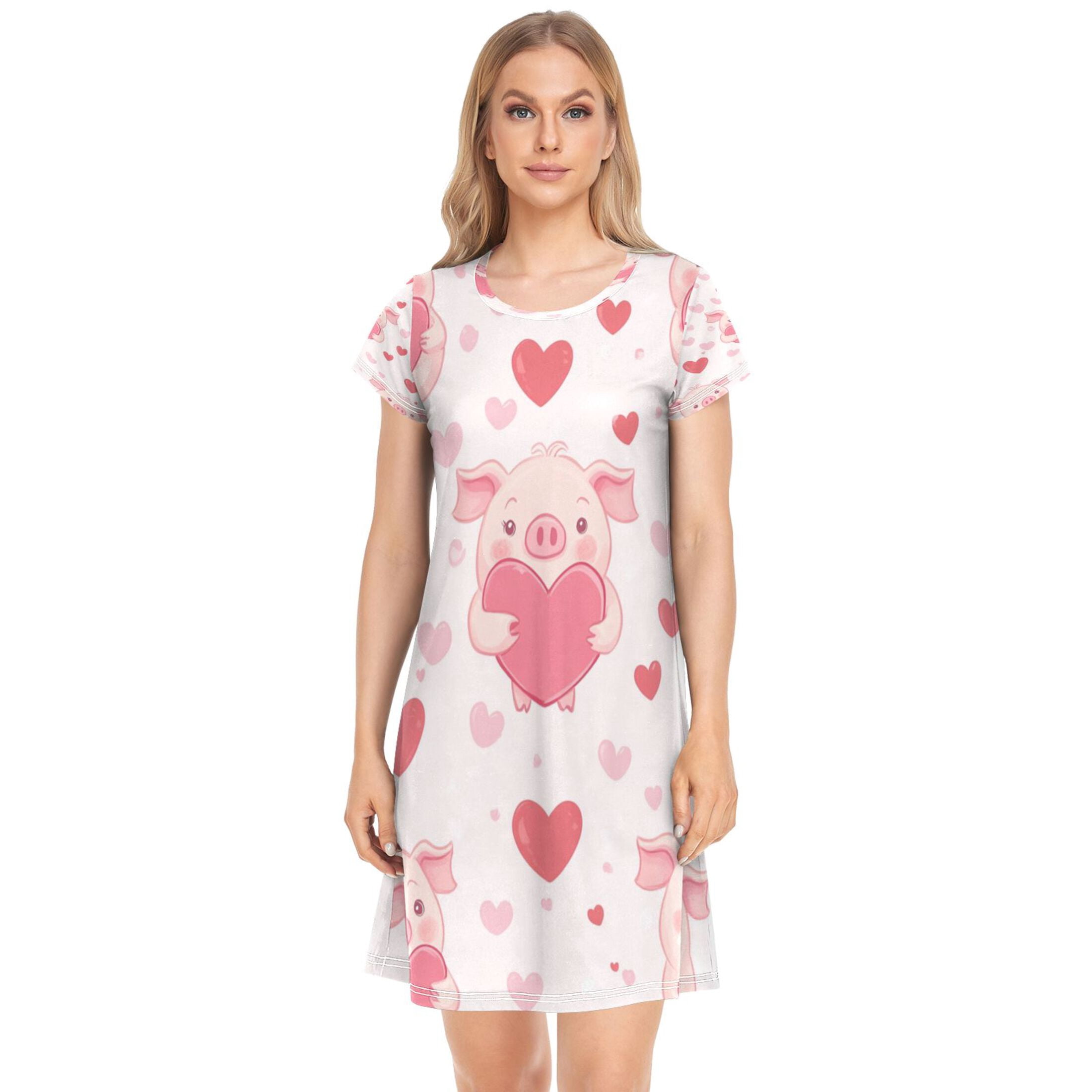 Women's Sleepshirts Pink Cute Pigs Nightgowns Sleep for Women Soft ...