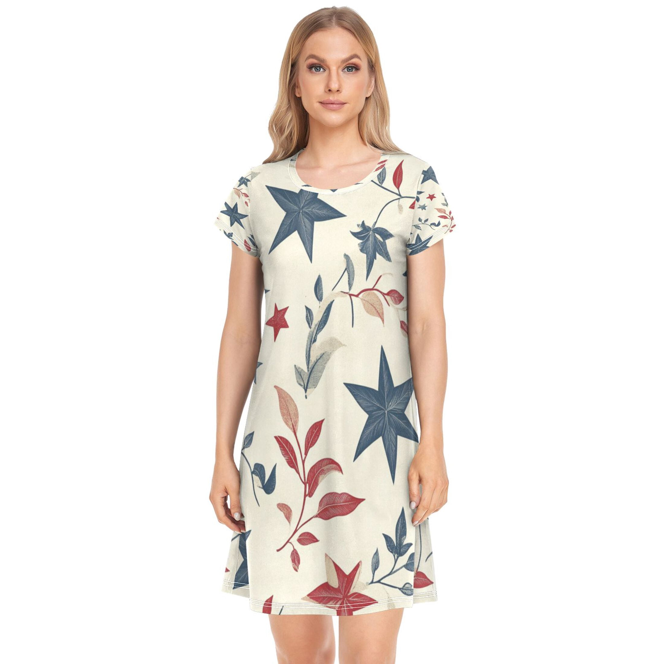 Women's Sleepshirts Red and Blue Leafy Designs Nightgowns Sleep for ...
