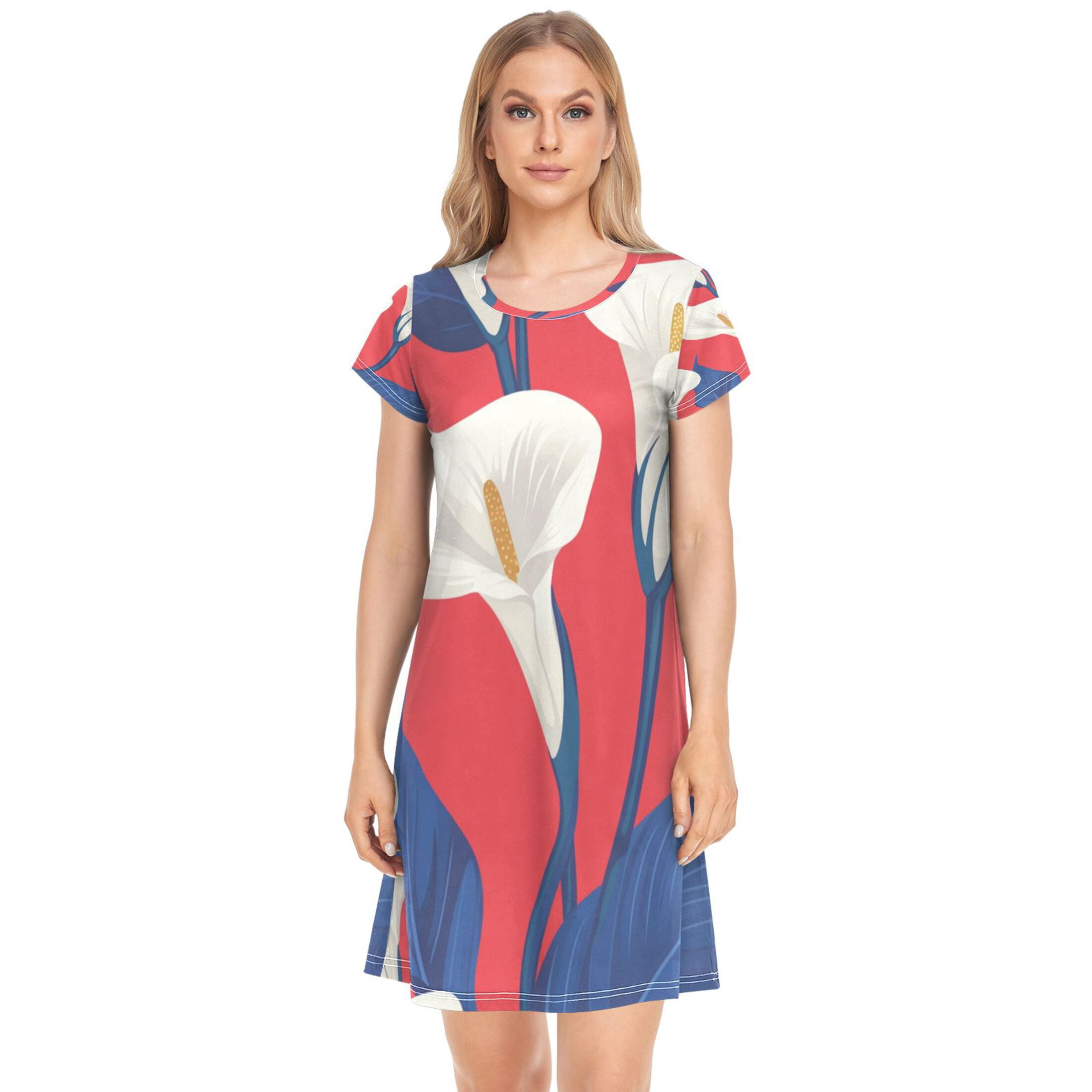 Women's Sleepshirts White Calla Lilies with Blue Leaves Nightgowns ...