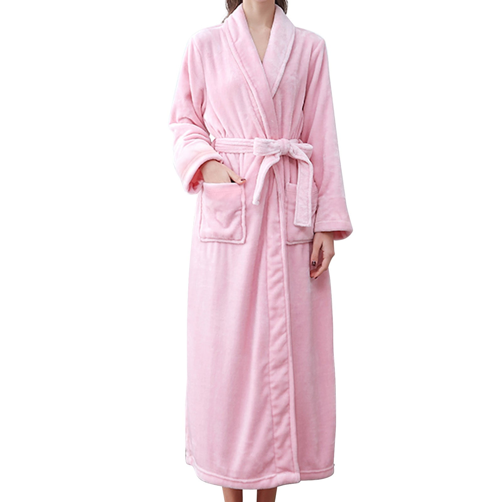 Women's Sleepwear Double Pocket Flannel Bathrobe Soft And Warm Double ...