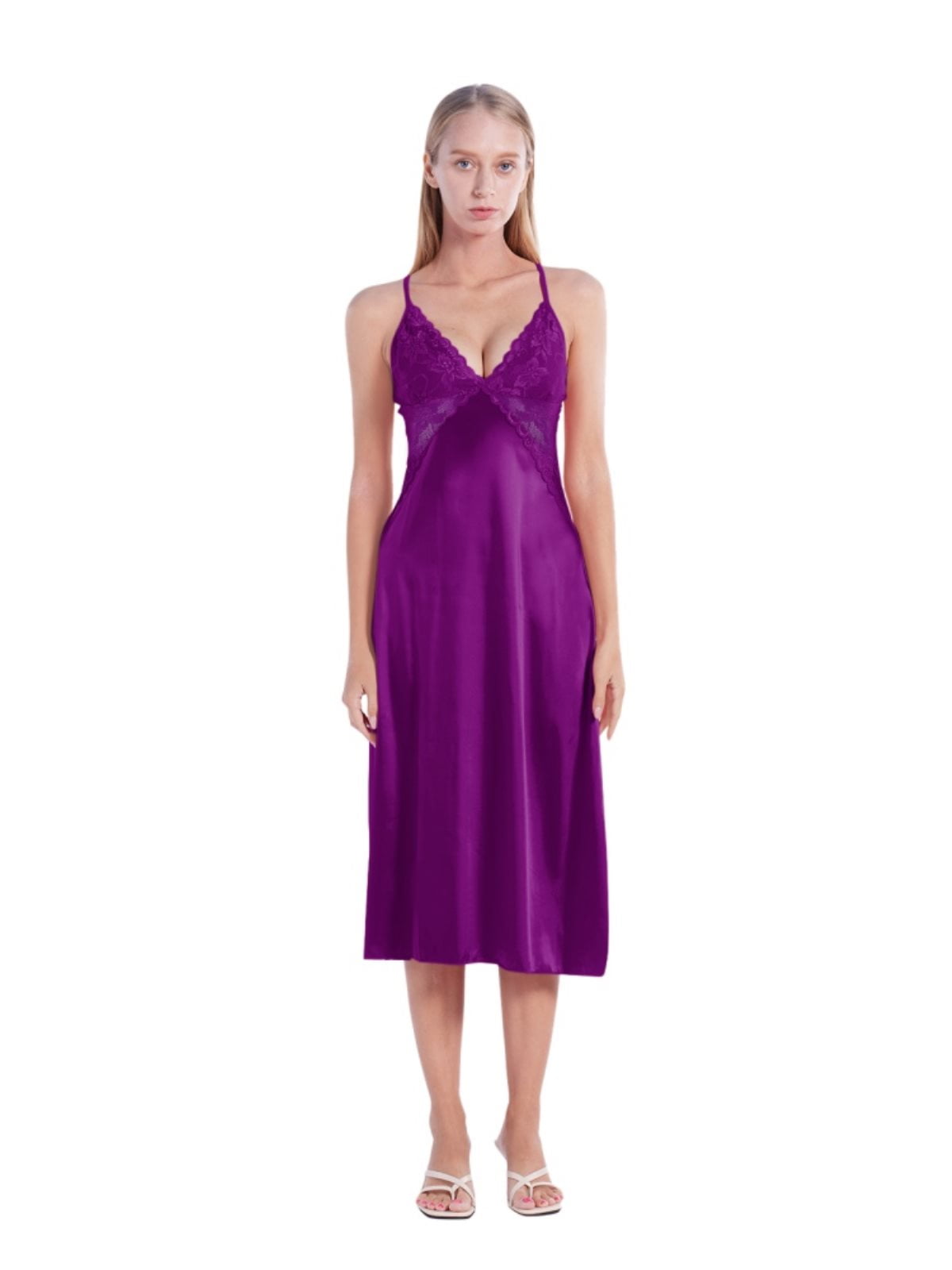 Women's Sleepwear Lingerie Nightgown Lace Chemise Satin Slip Silk ...