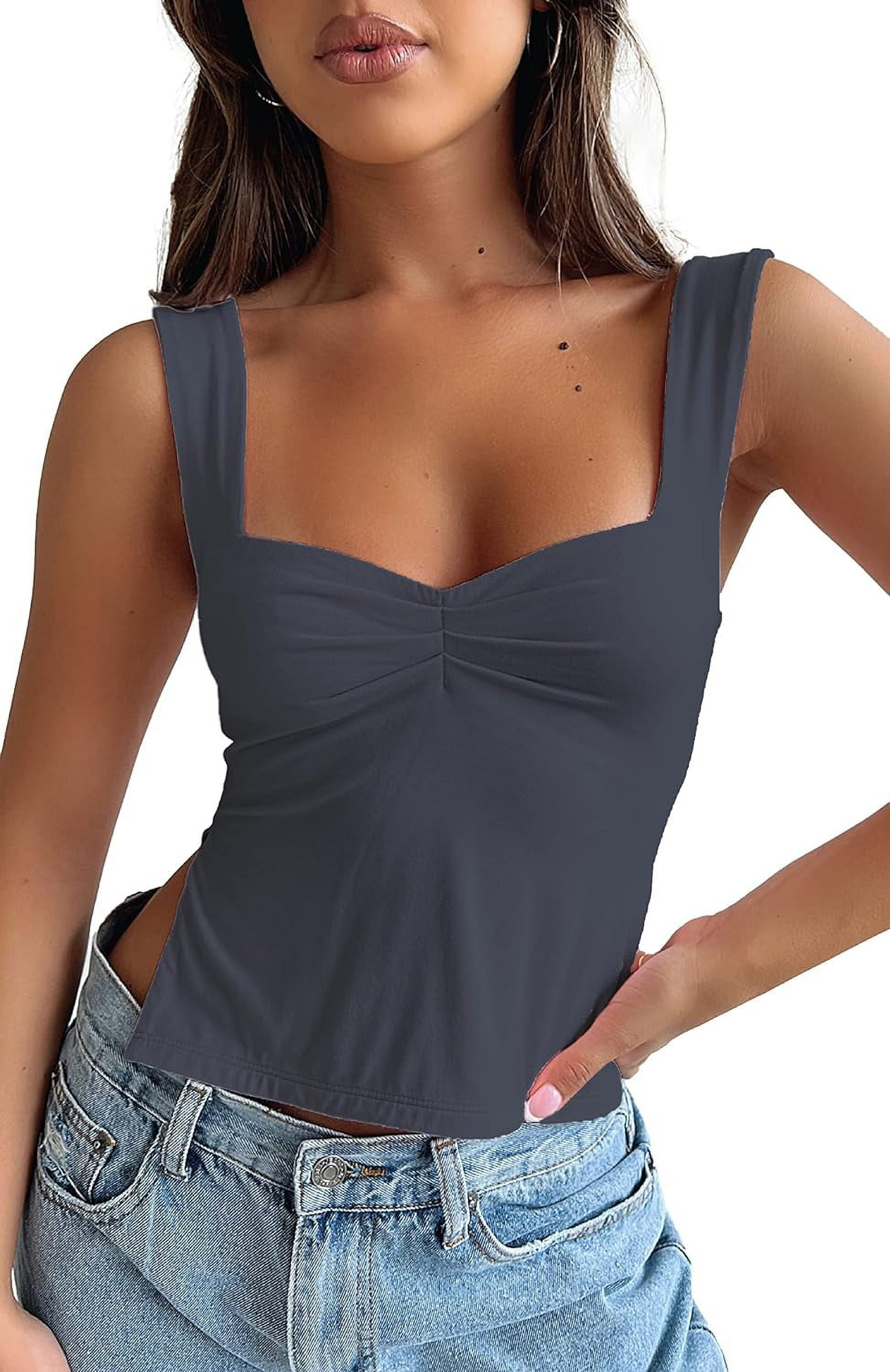 Women's Sleeveless Backless Crop Tank Top Sexy Pleated Bustier Sweetheart Neck Strappy Slits ...