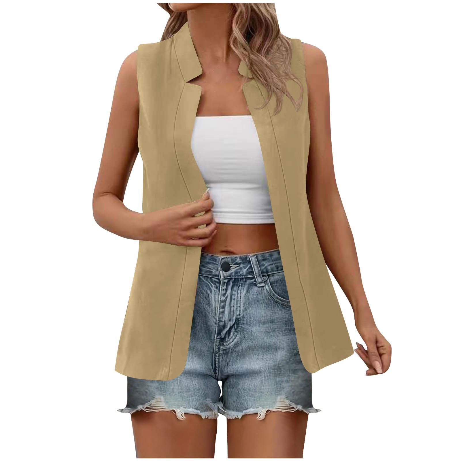 Women's Sleeveless Blazer Vest Open Front Blazers Jacket Dressy Casual ...