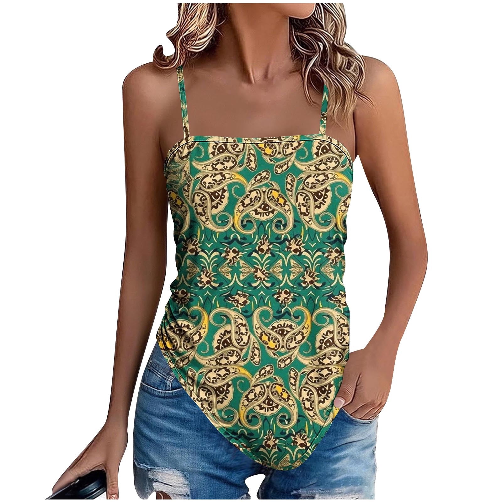 Women's Sleeveless Boho Top with Asym Hem Slip Dress Style Camisole Tee ...