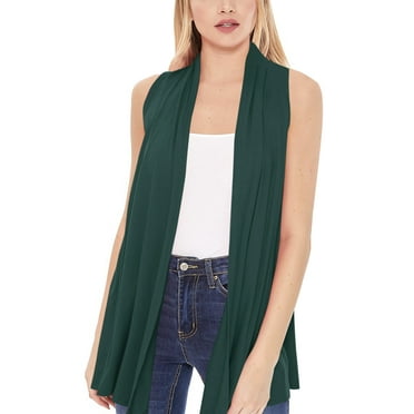 ZXZY Women's Knit Open Front Solid Color Sleeveless Long Vest Cardigan ...