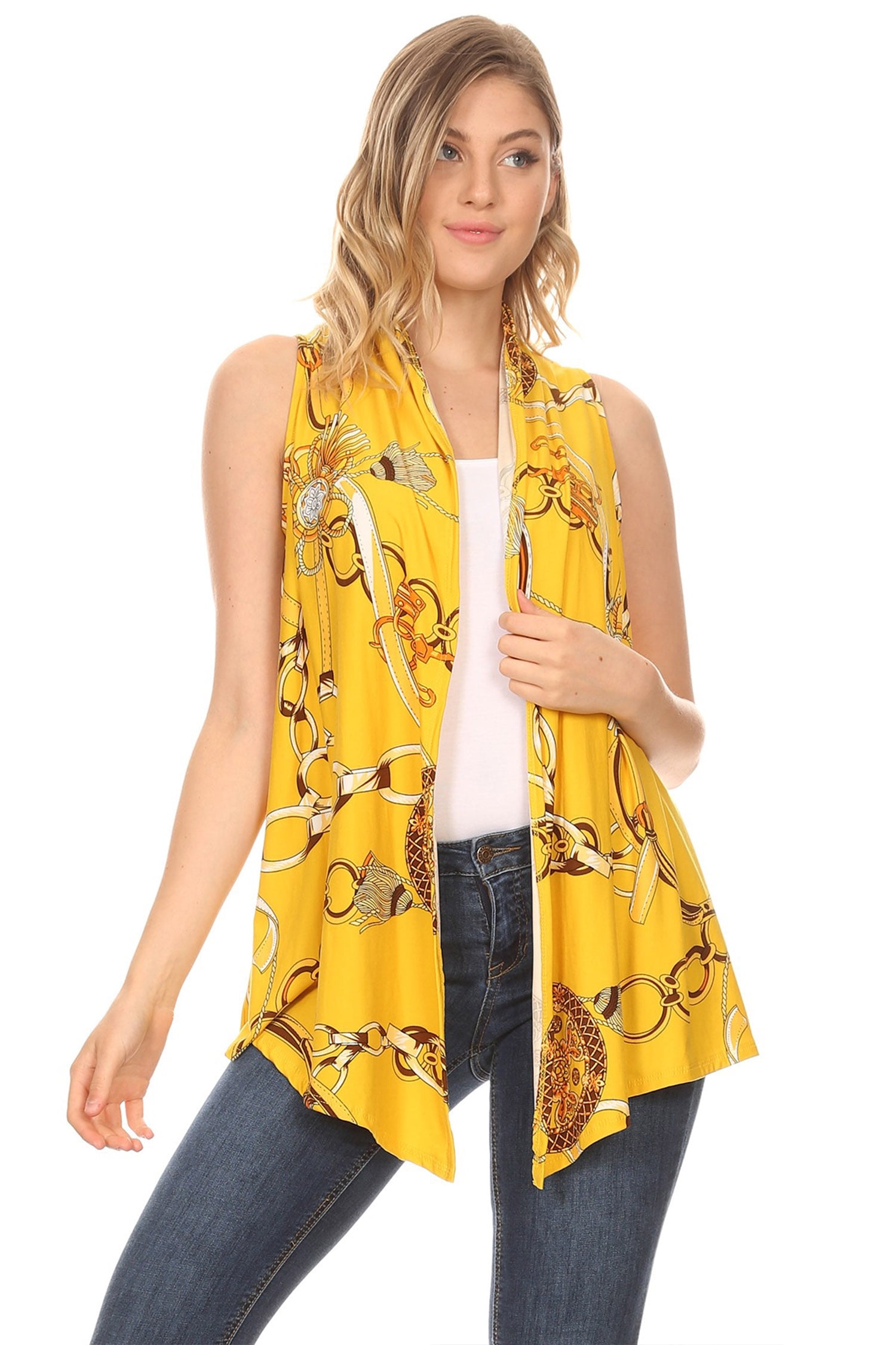 Women's Sleeveless Draped Neck Sweater Vest with Pattern Print – Open ...