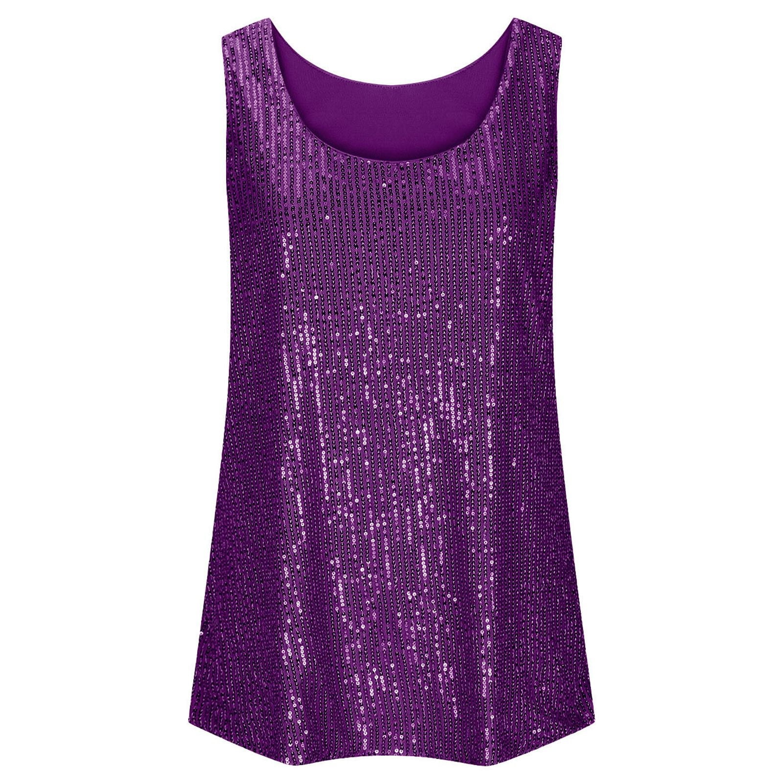 Women's Sleeveless Glitter Tank Tops Round Neck Shimmer Camisole Shiny ...