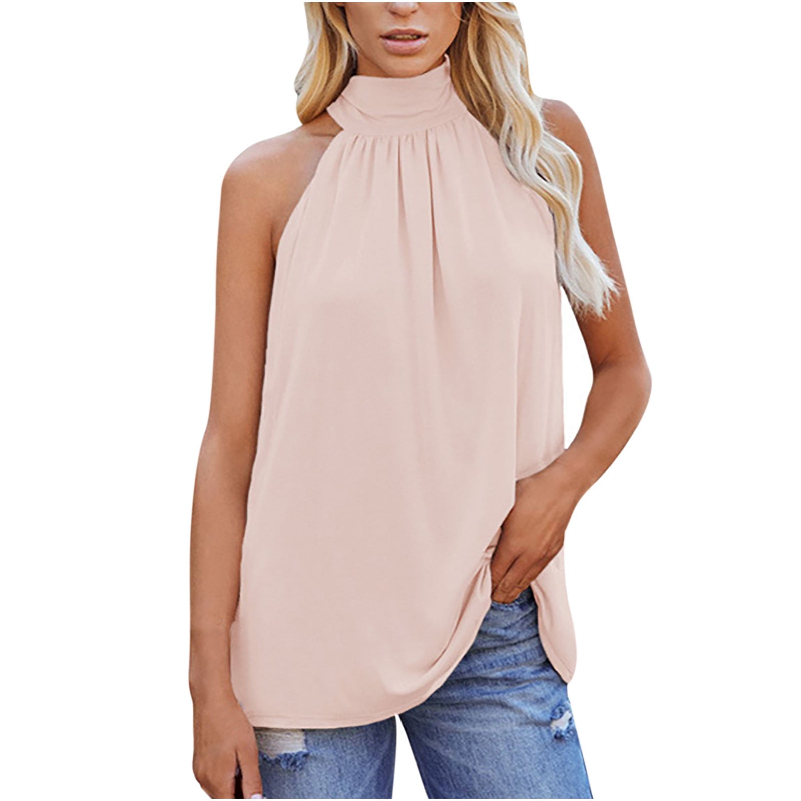 Women’s Sleeveless Halter Neck Solid Color Tops Elegant Comfortable ...