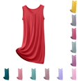Women's Sleeveless Nightgown Round Neck Loose Fit Sleepshirt for Summer ...