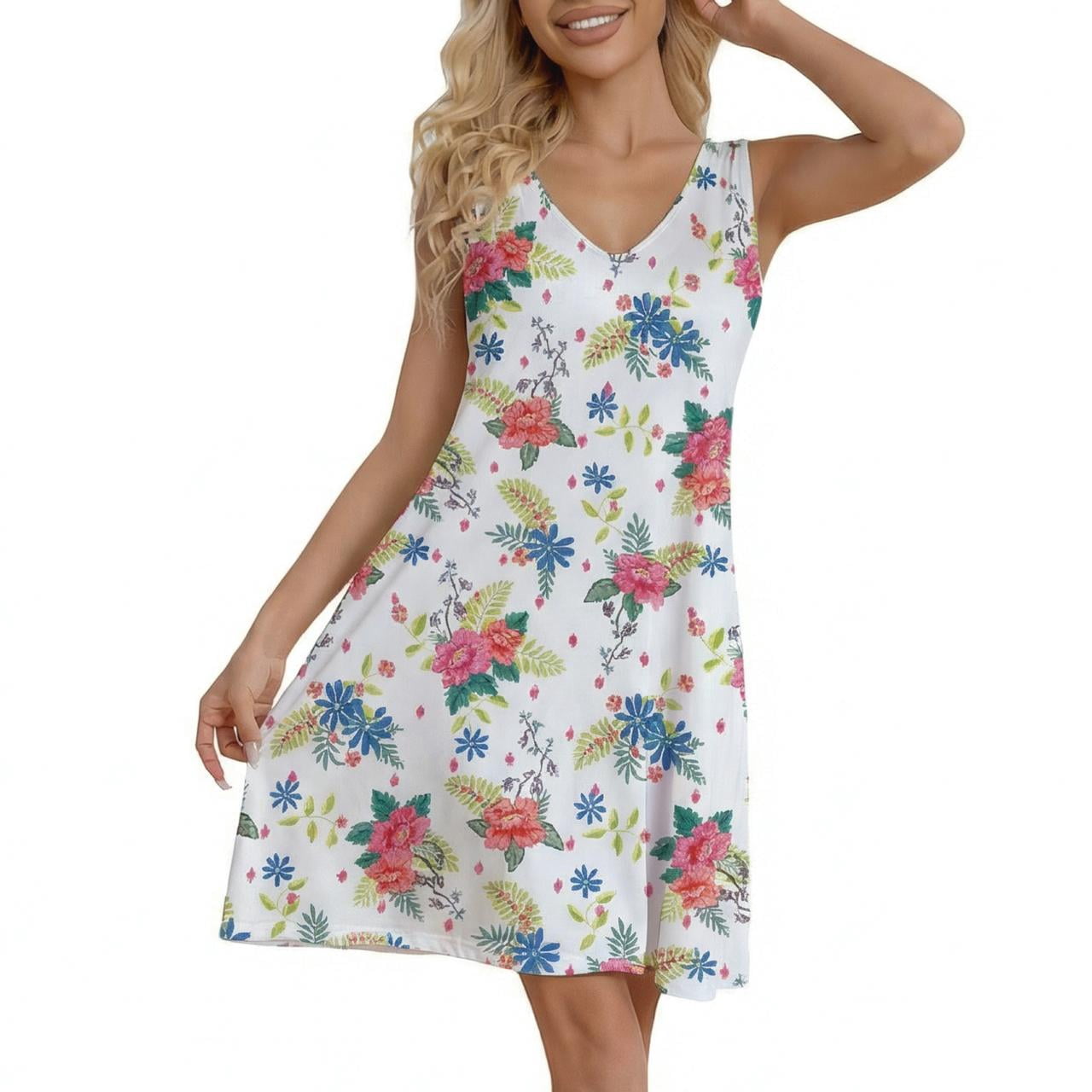 Women's Sleeveless Nightgown: V-Neck Summer Sleepwear, Soft Sleep Dress ...