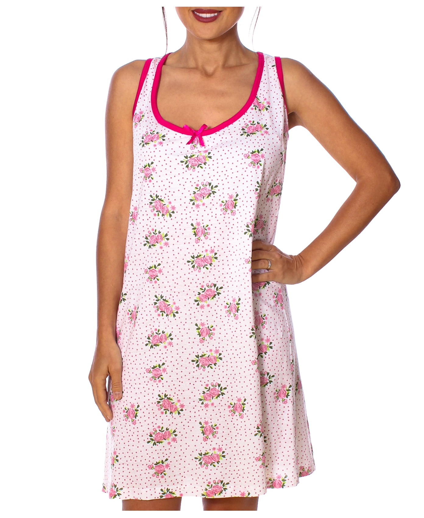 Women's Sleeveless Nightgown with Floral Ribbon Style Cotton Blend Plus ...