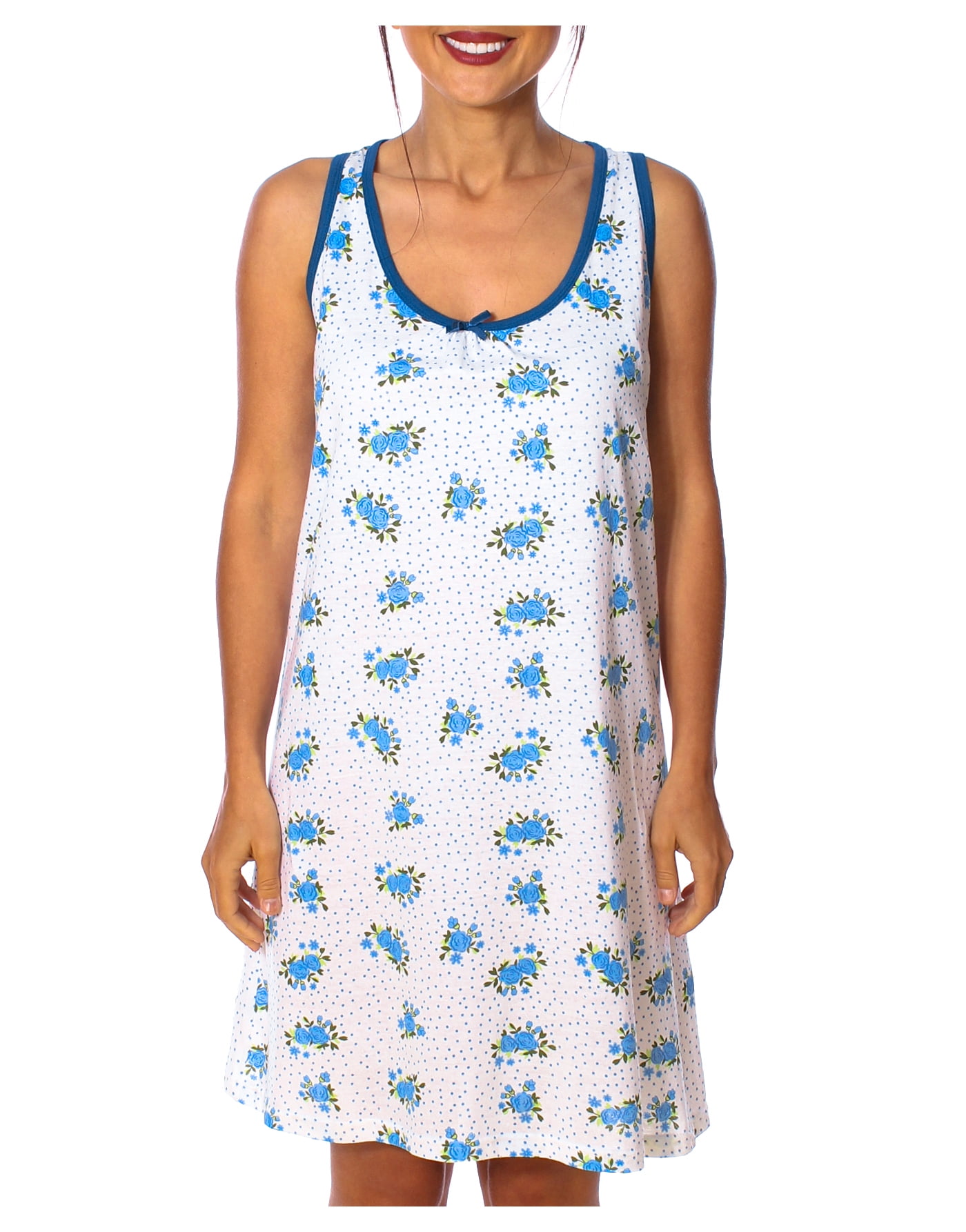 Women's Sleeveless Nightgown with Floral Ribbon Style Cotton Blend Plus ...