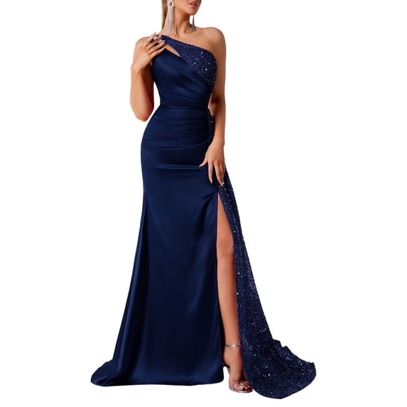 Women's Sleeveless Off Shoulder High Slit Fishtail Wedding Guest Dress ...