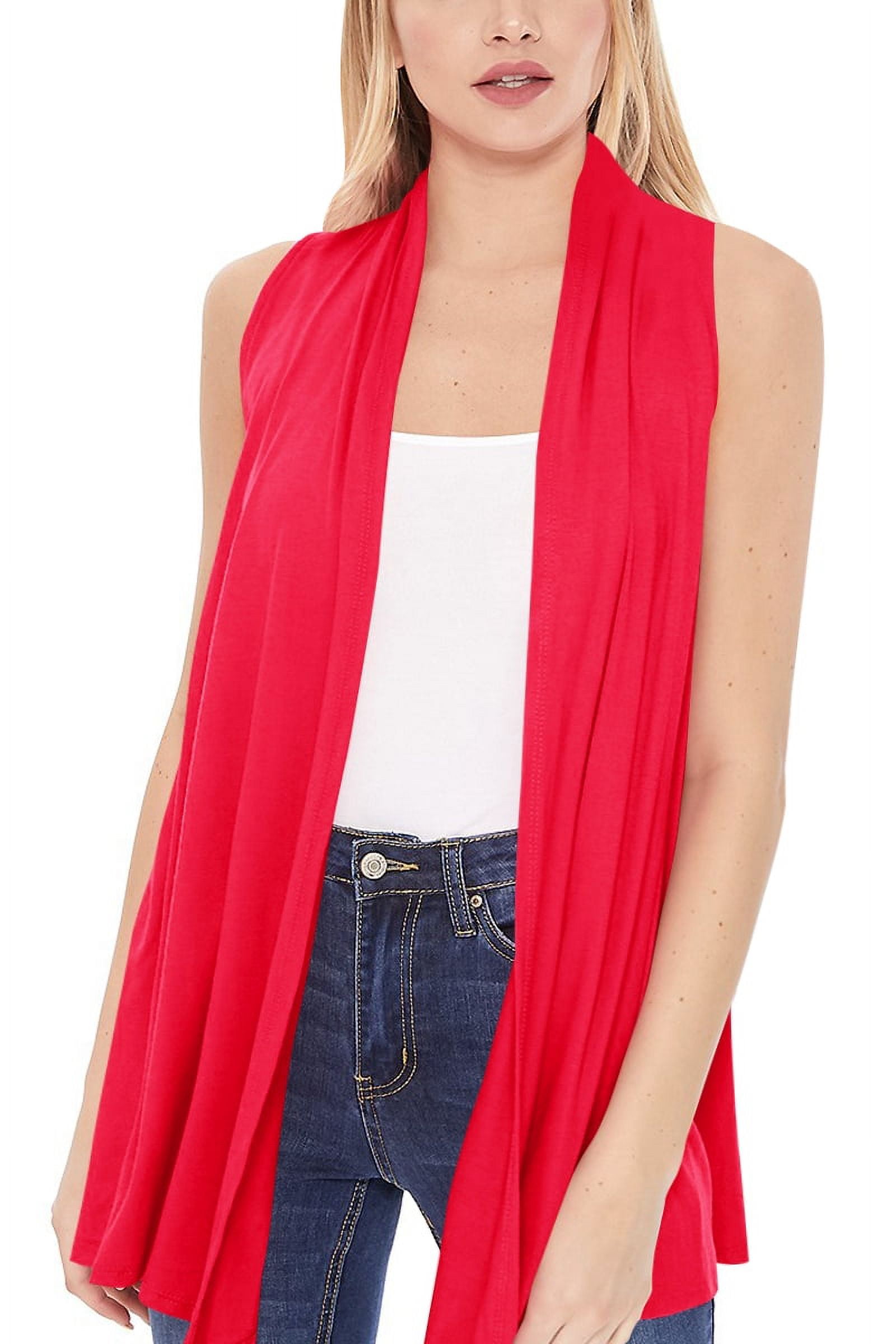 Women's Sleeveless Long Body Open Draped Front Solid Cardigan Vest S ...