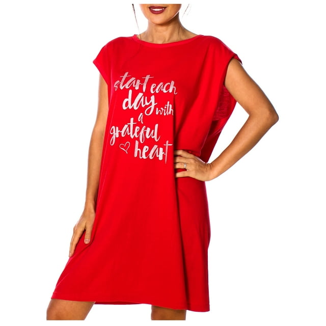 Women's Sleeveless Printed Text Long Tee Dorm T-shirt Nightgown ...