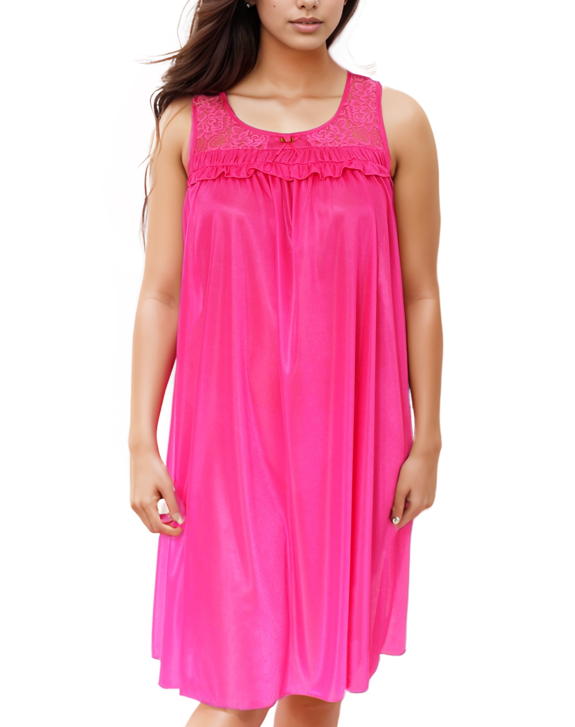 Women's Sleeveless Silky Feeling Nightgown for Women with Floral Lace ...