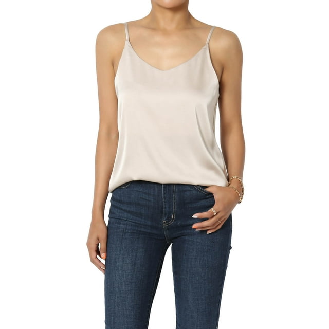 Women's Sleeveless Silky Satin Camisole V Neck Spaghetti Strap Blouse Tank Top - Walmart.com