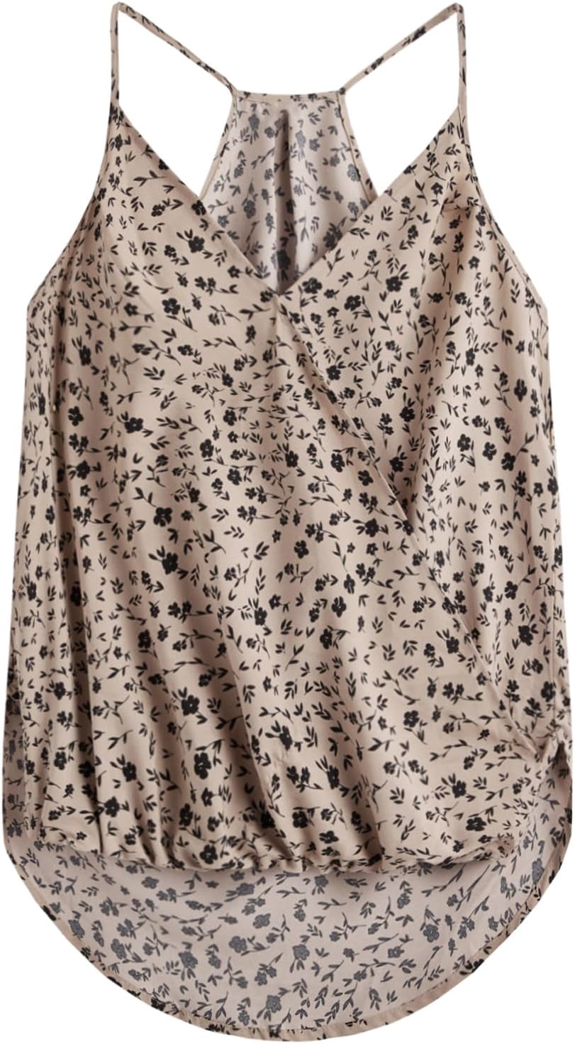 Women's Sleeveless Wrap Cami Top Floral Print V Neck Draped Blouse ...