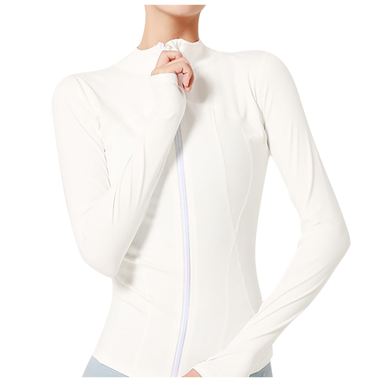 Women's Slim Fit Full Zip Athletic Running Jacket with Pockets - Nylon ...