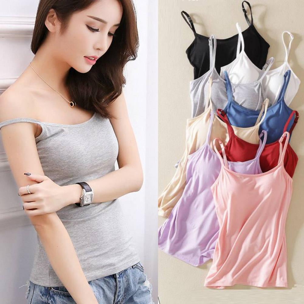 Women's Slim-Fit Tank Top with Camisole Shelf Bra Chest Pad ,Pack of 2 ...