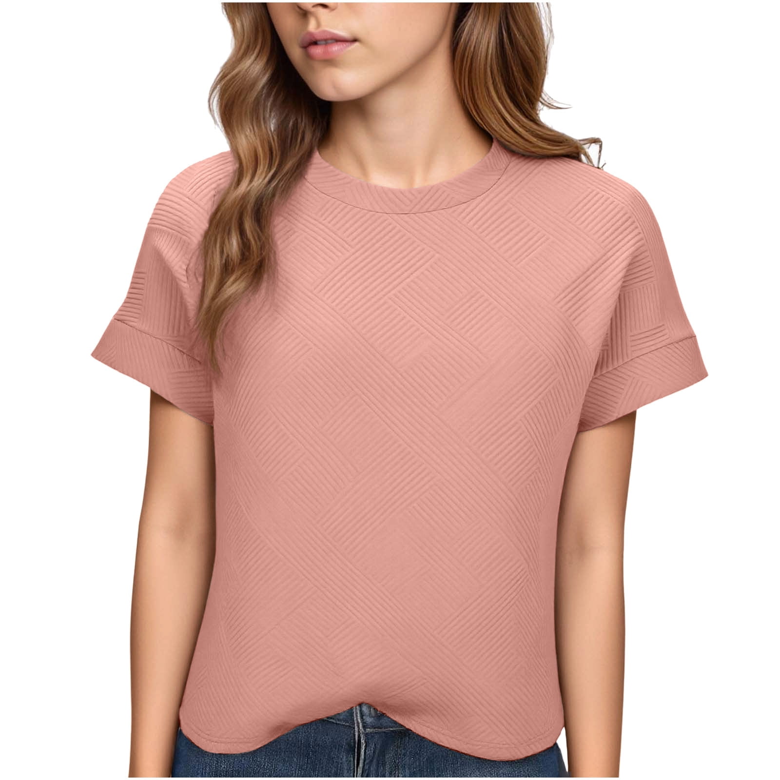 Women's Slim Knitted T Shirts Ribbed Crew Neck Short Sleeve Shirts ...