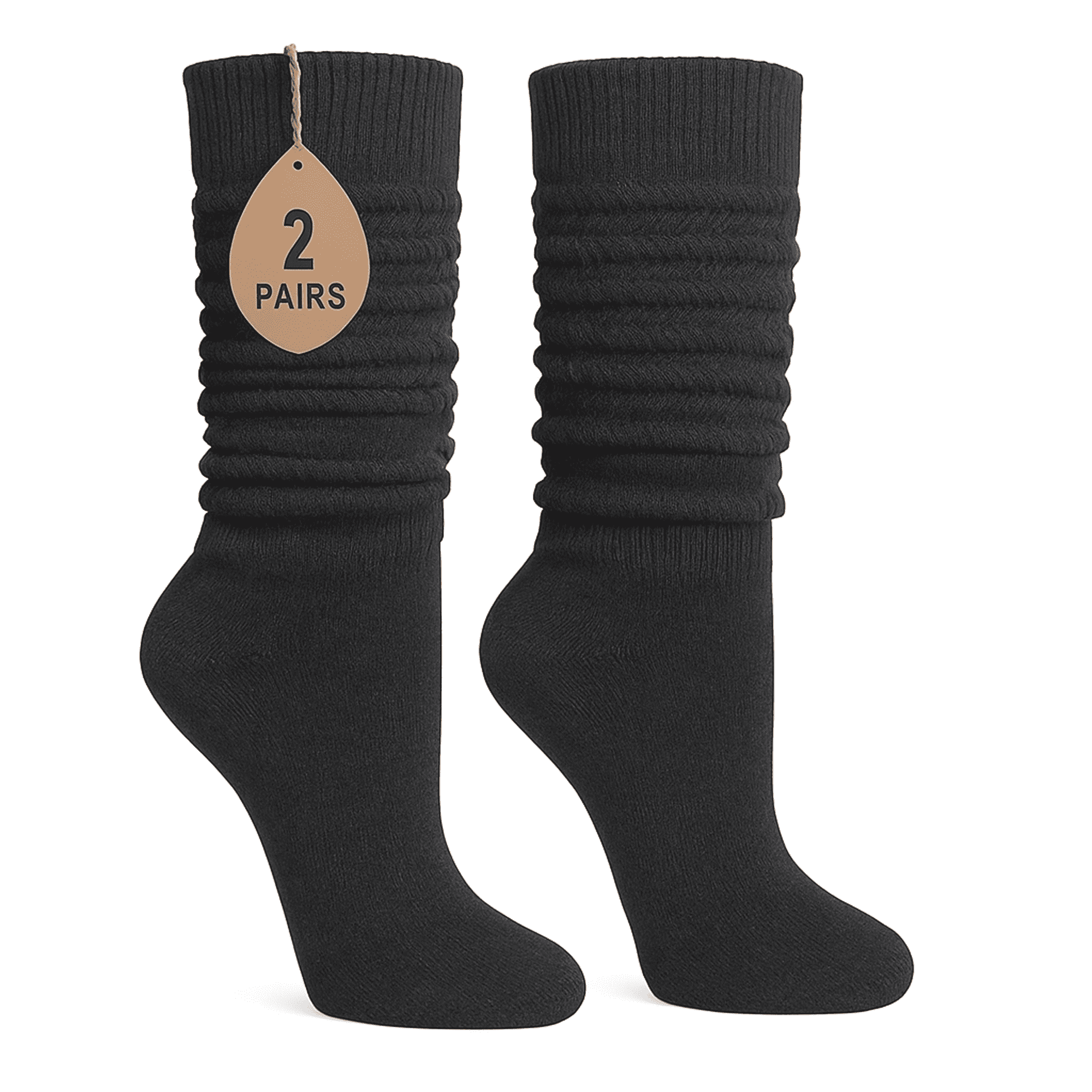 Women's Extra Long Slouch Socks Knee High Cotton Blend Pack of 2 Shoe ...