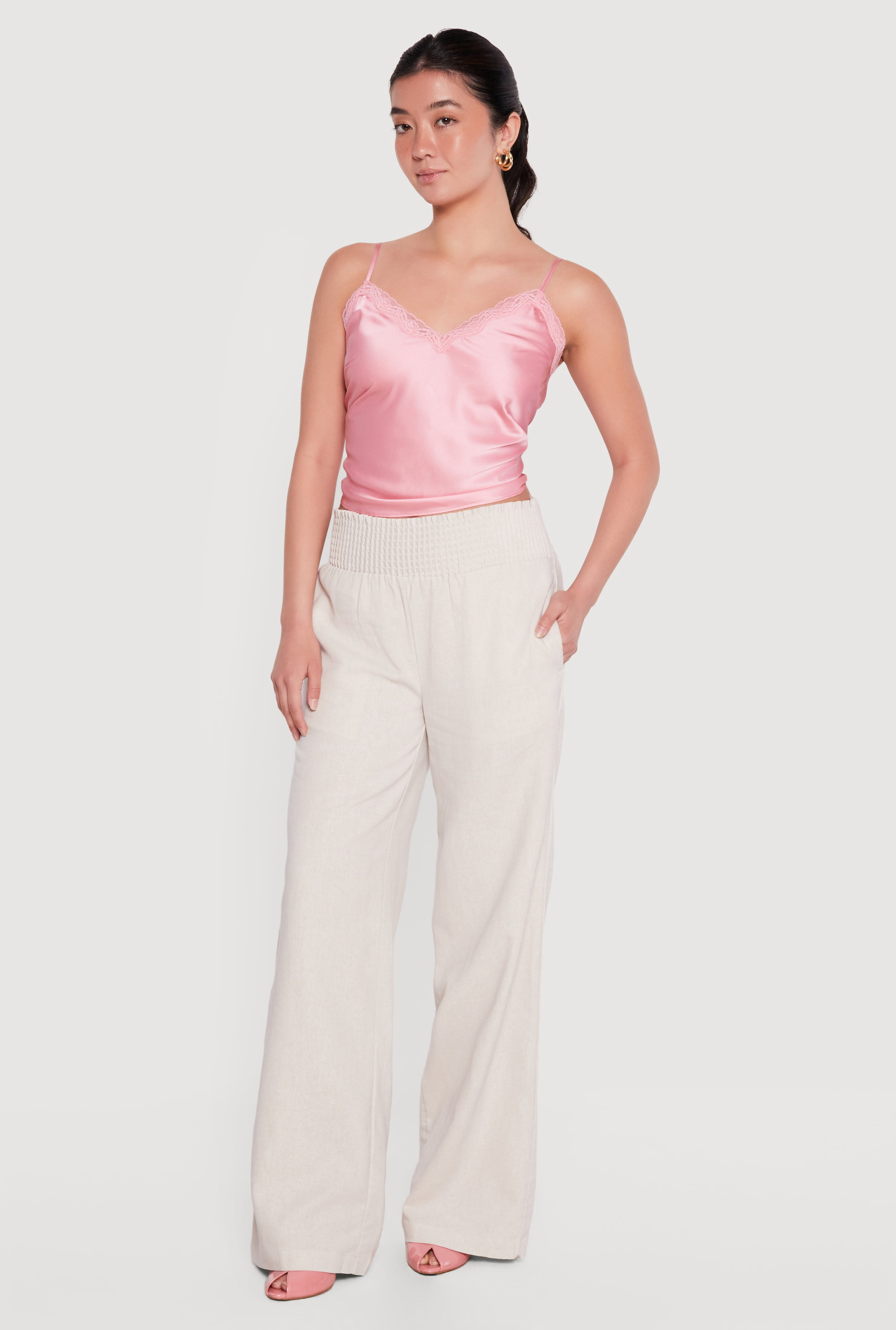 Women's Smocked High Waisted Linen Wide Leg Pants - Walmart.com