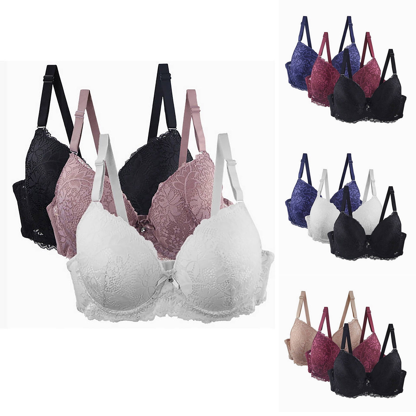 Women's Smoothing T-Shirt Bra Sexy Plus Size Seamless Push Up Lace Bra ...