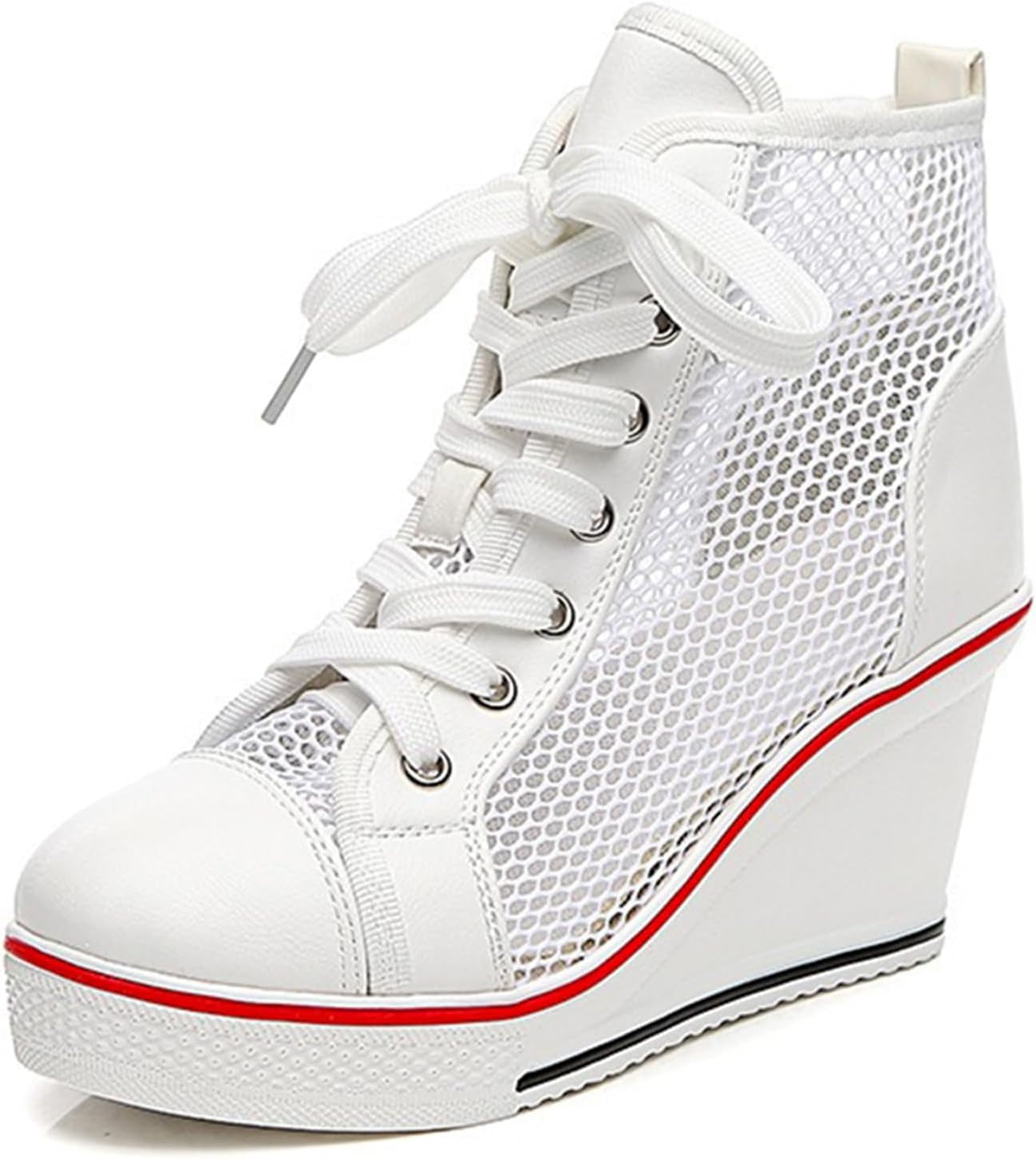 Women's Sneaker Shoes High Heel Fashionable Canvas Shoes High Tube Lace ...