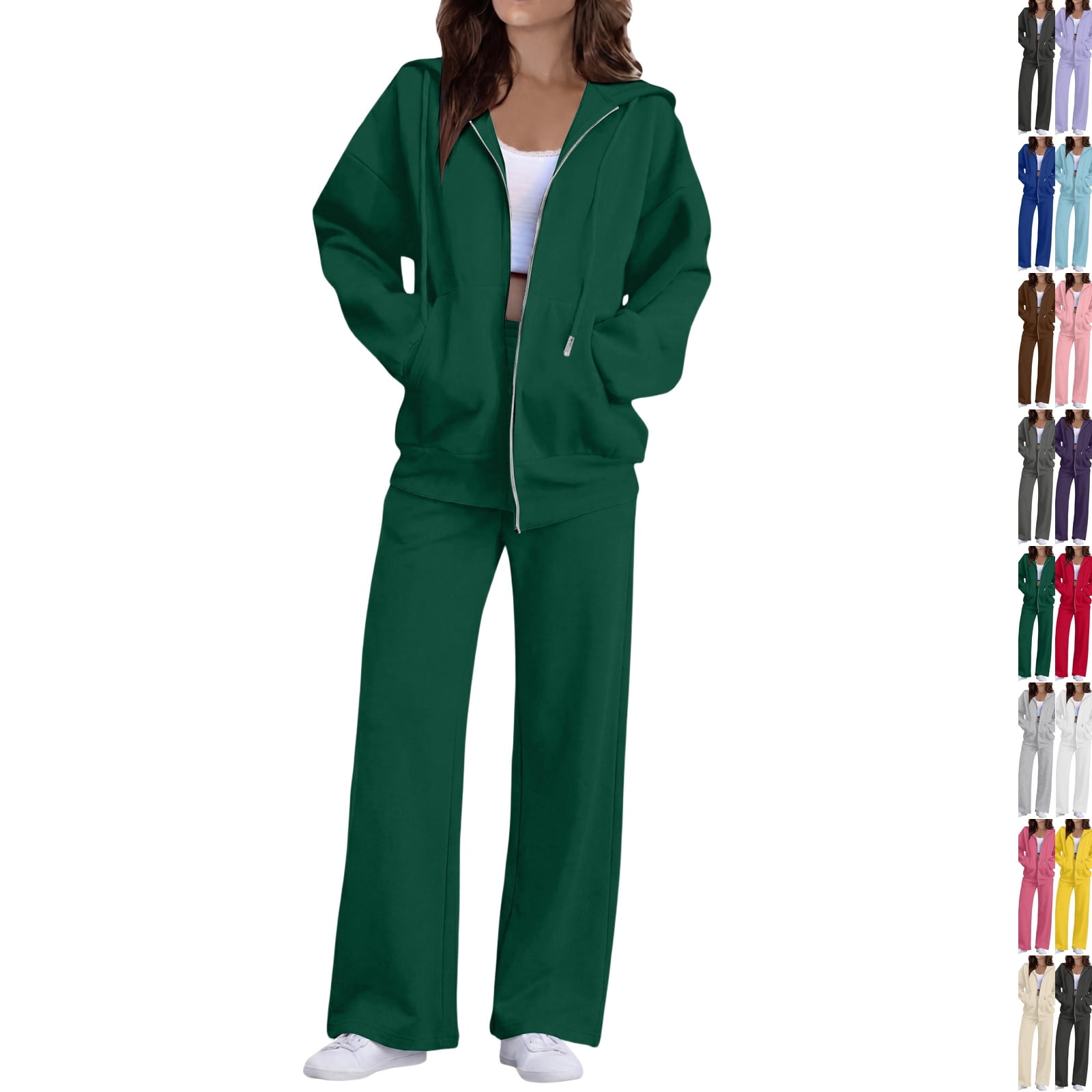 Women's Soft 2 Piece Set Zip Up Hooded Jacket and Wide Leg Sweatpants ...