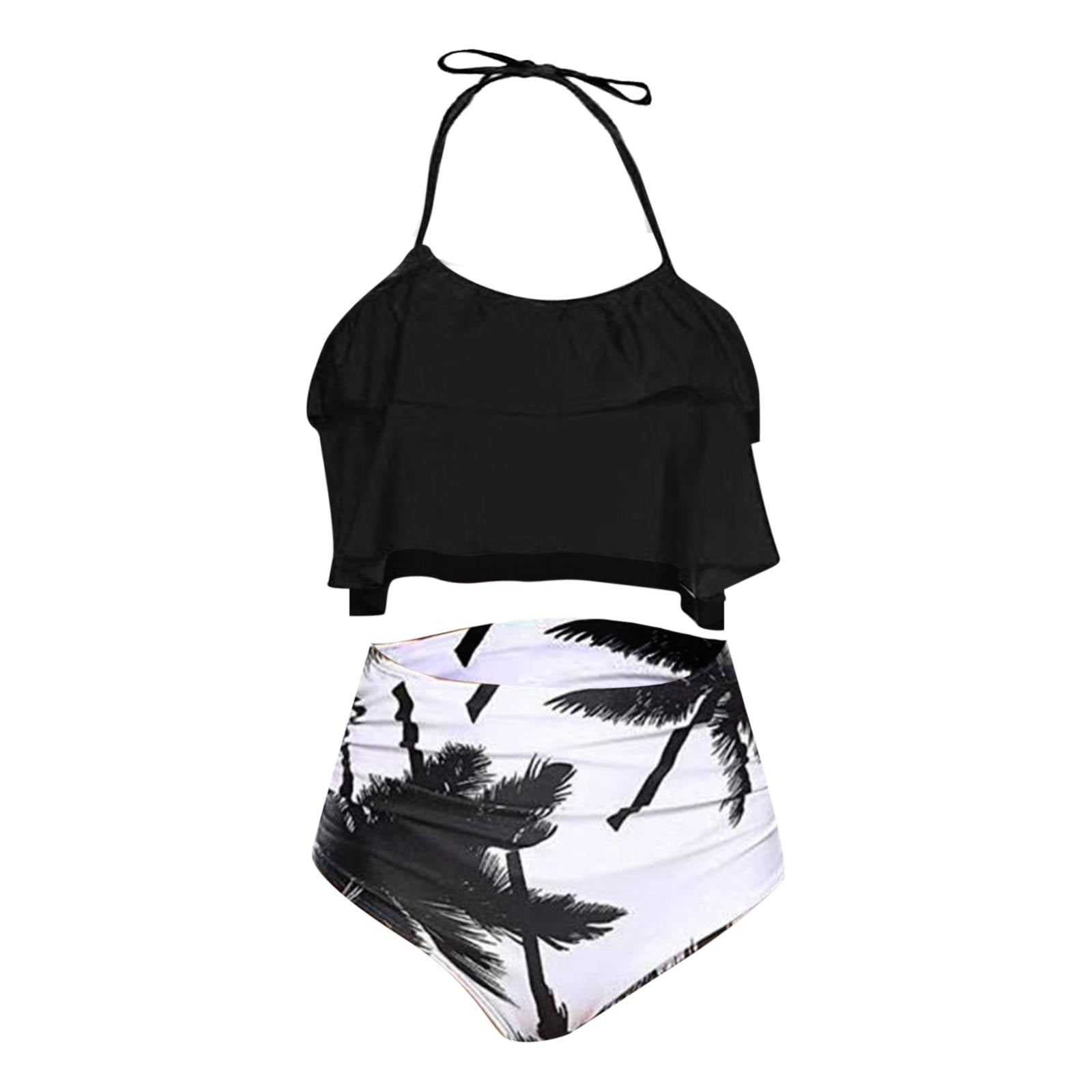 Womens Soft Crossover Swimsuits Summer Casual High Waist Retro